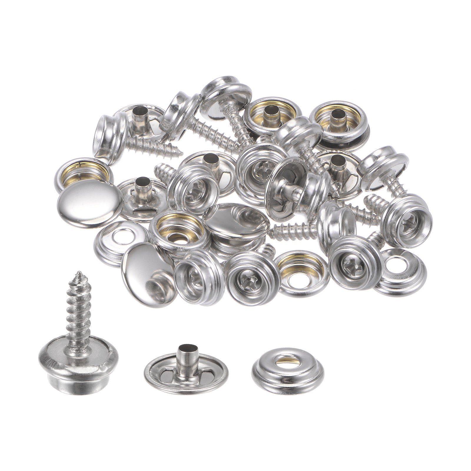 10 Sets Screw Snap Kit Stainless Steel Snaps Button 15mm Silver Tone ...
