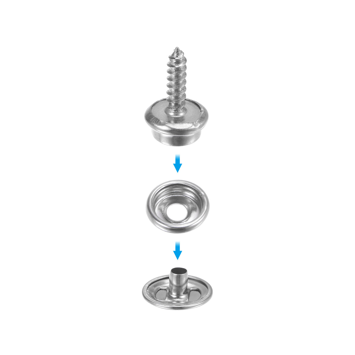 50 Sets Screw Snap Kit Stainless Steel Snaps Button 15mm Silver Tone ...