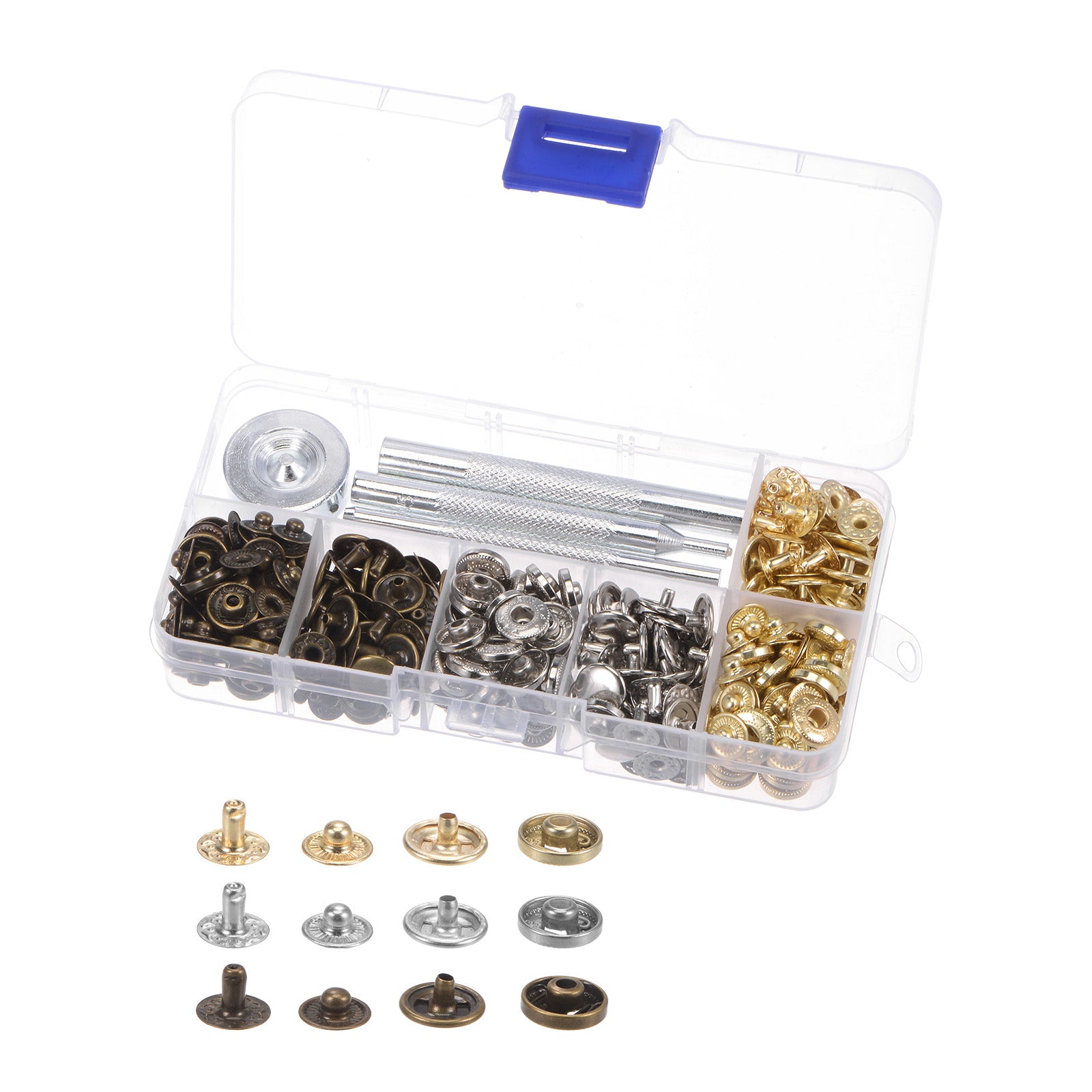 2 Boxes 90 Sets/Box Snap Fasteners Kit 10mm with 4 Setter Tools ...