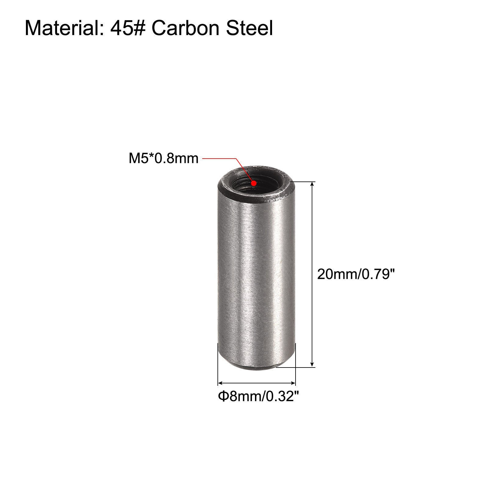 Uxcell M5 Internal Thread Dowel Pin 10pcs 8x20mm Chamfering Flat Carbon ...