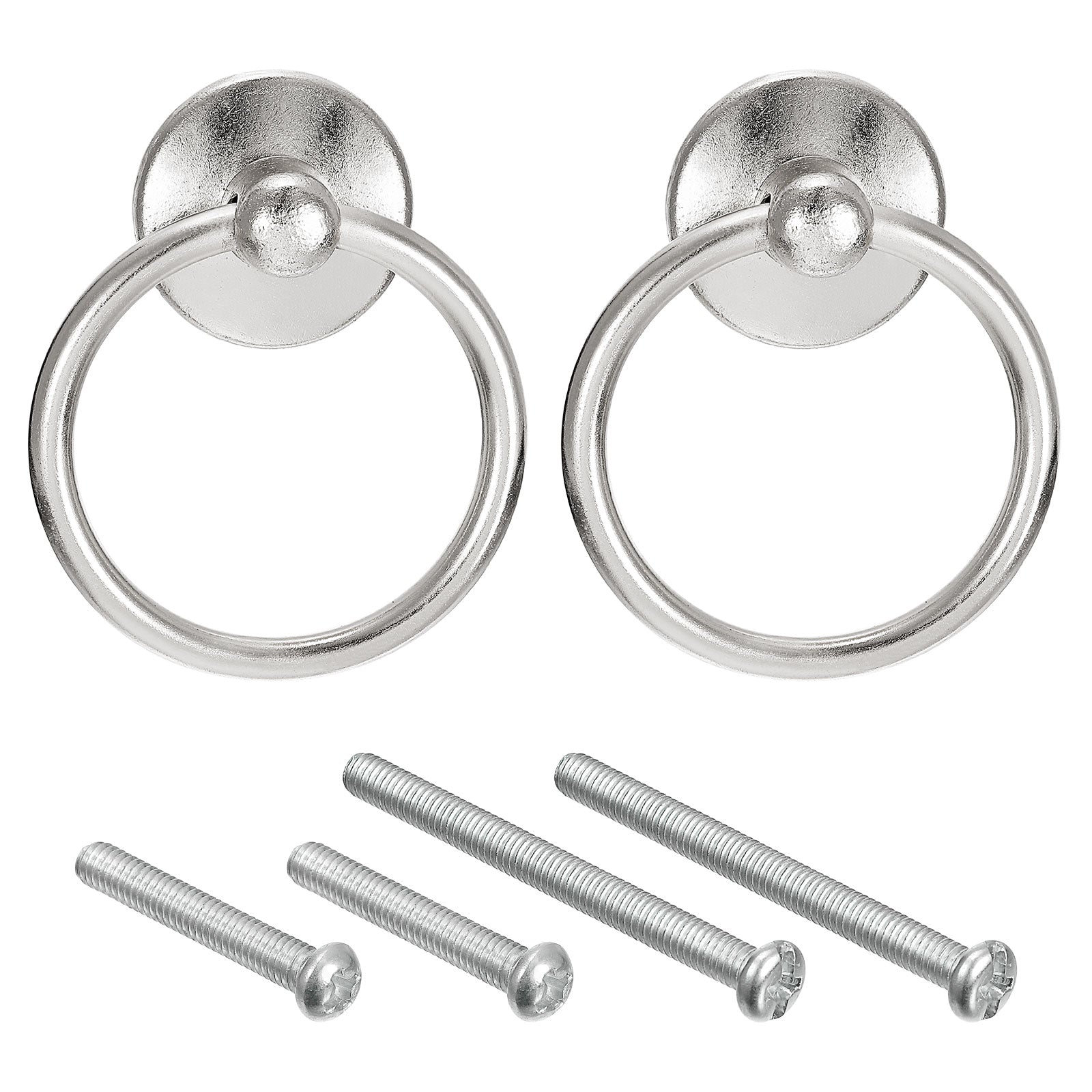 Uxcell 2Pcs Round Ring Pulls Drawers Knobs Silver for Dresser Cupboard ...