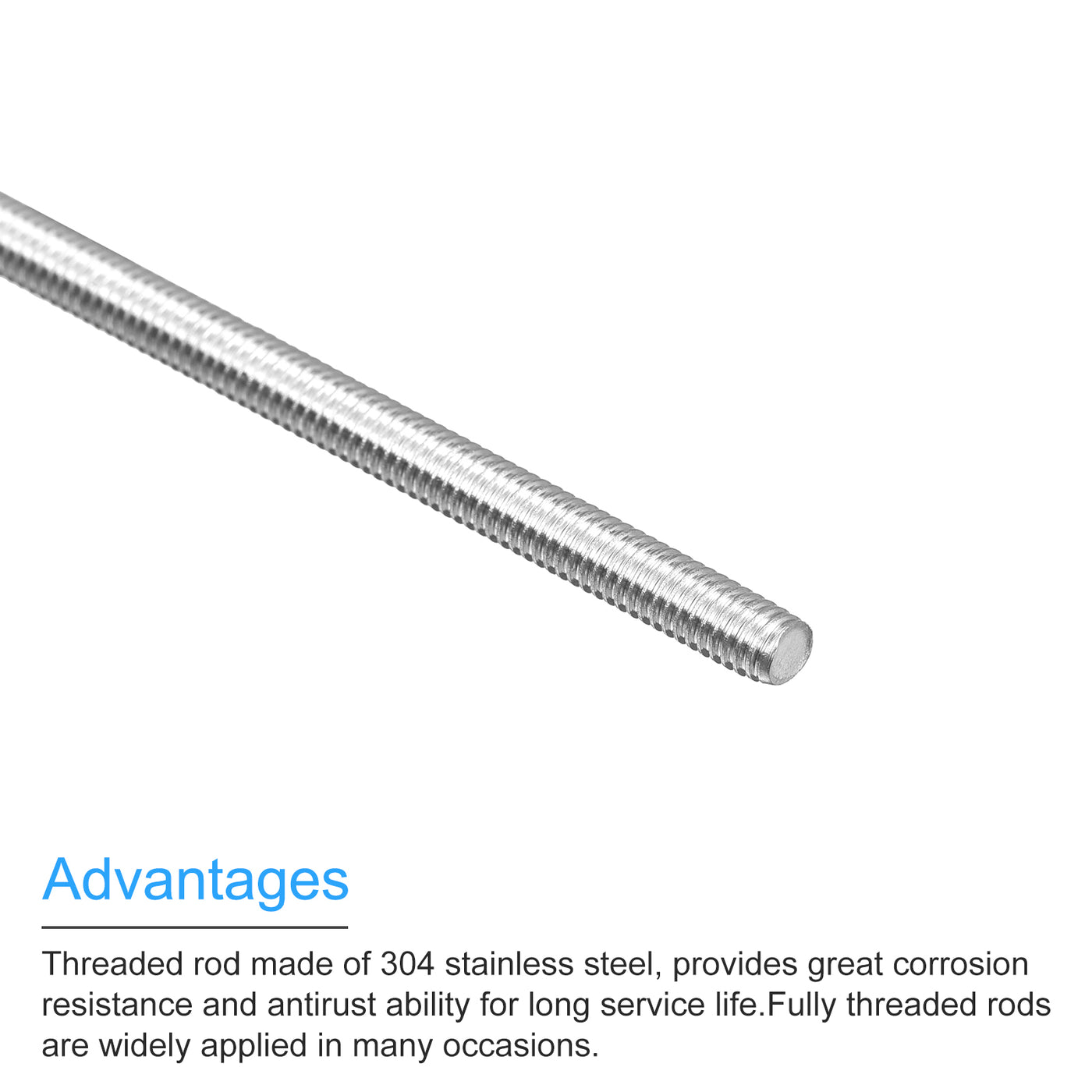 Fully Threaded Rod M4 x 100mm 0.7mm Pitch 304 Stainless Steel Right Hand 8Pcs | Harfington