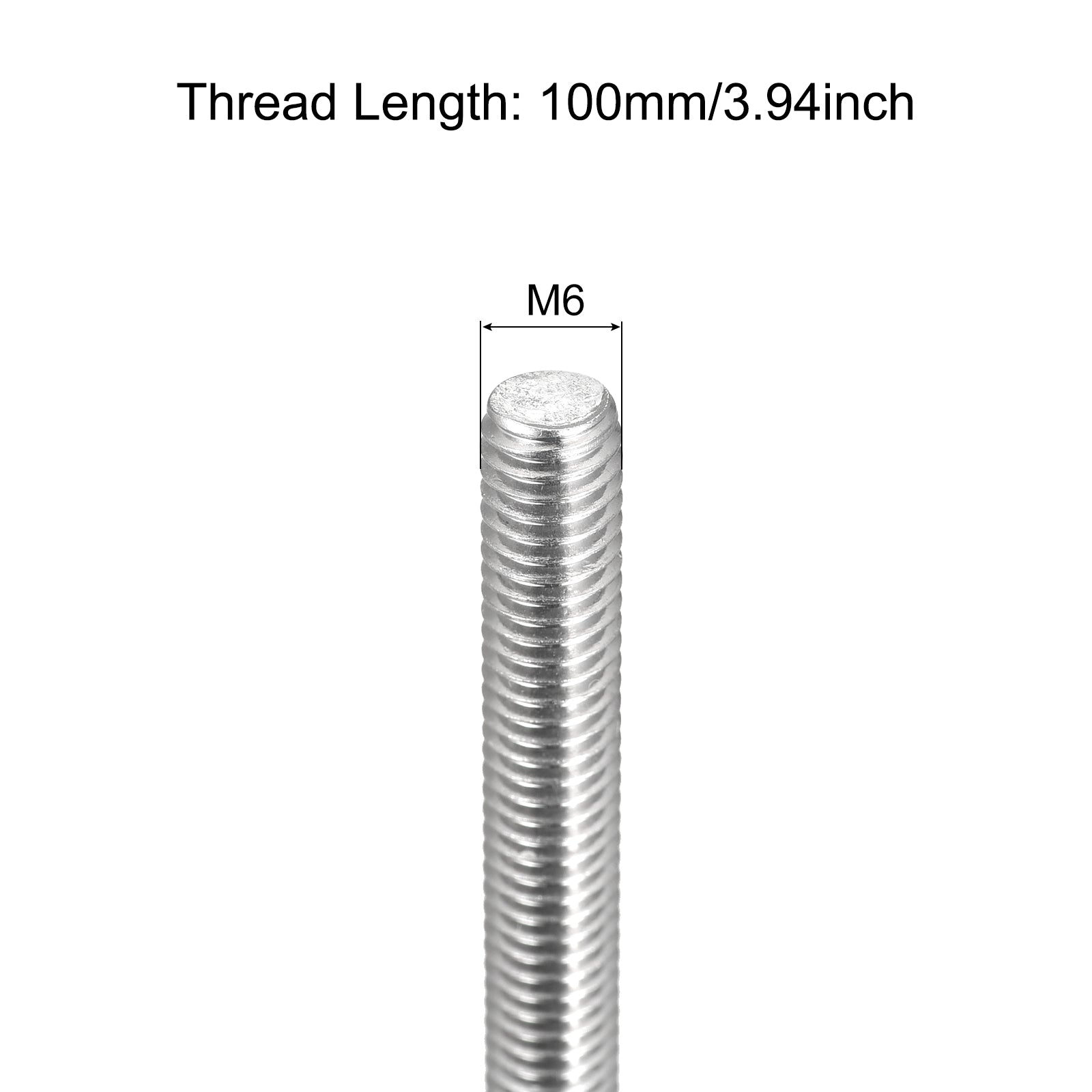 Fully Threaded Rod M6 x 100mm 1mm Pitch 304 Stainless Steel Right Hand ...