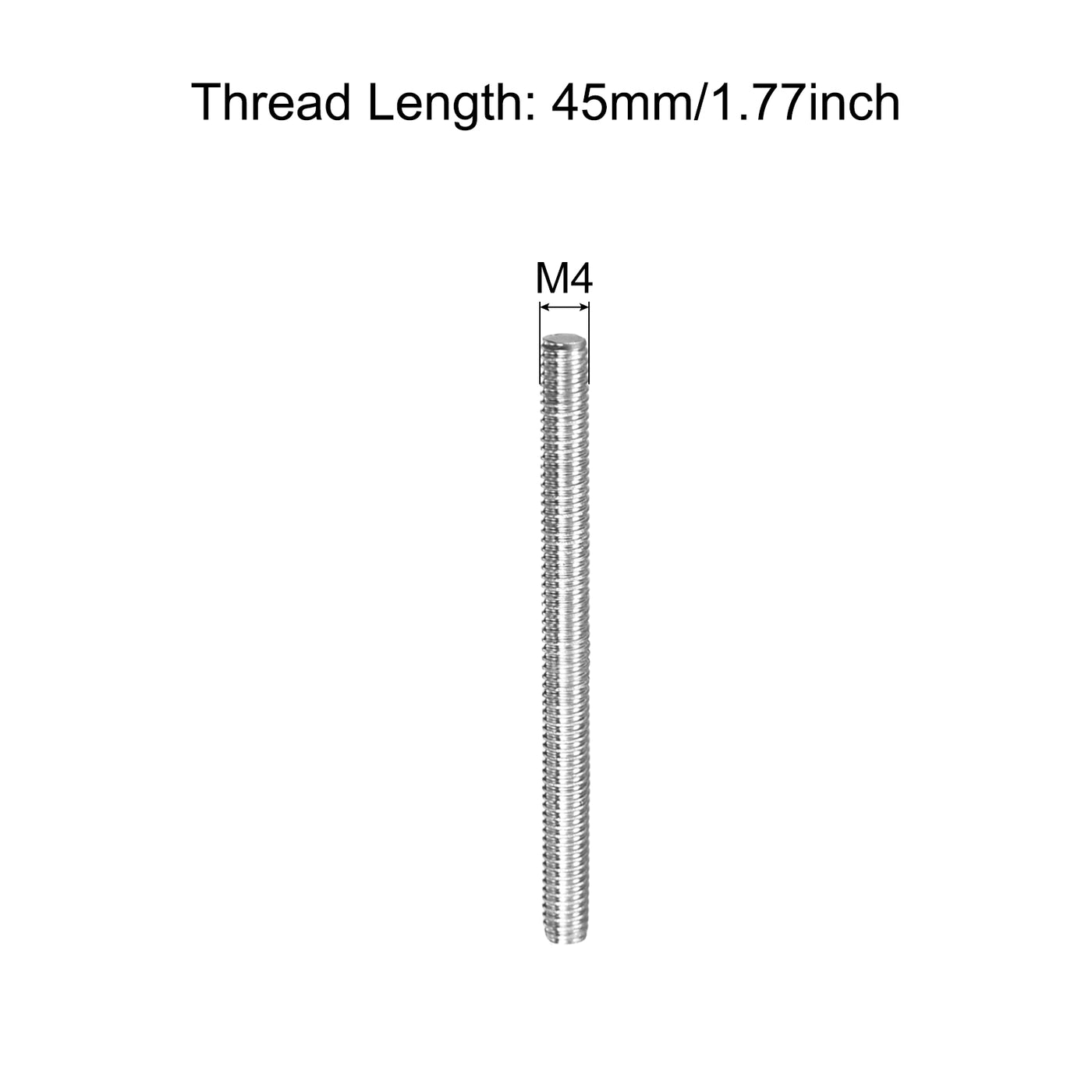 Fully Threaded Rod M4 x 45mm 0.7mm Pitch 304 Stainless Steel Right Hand ...
