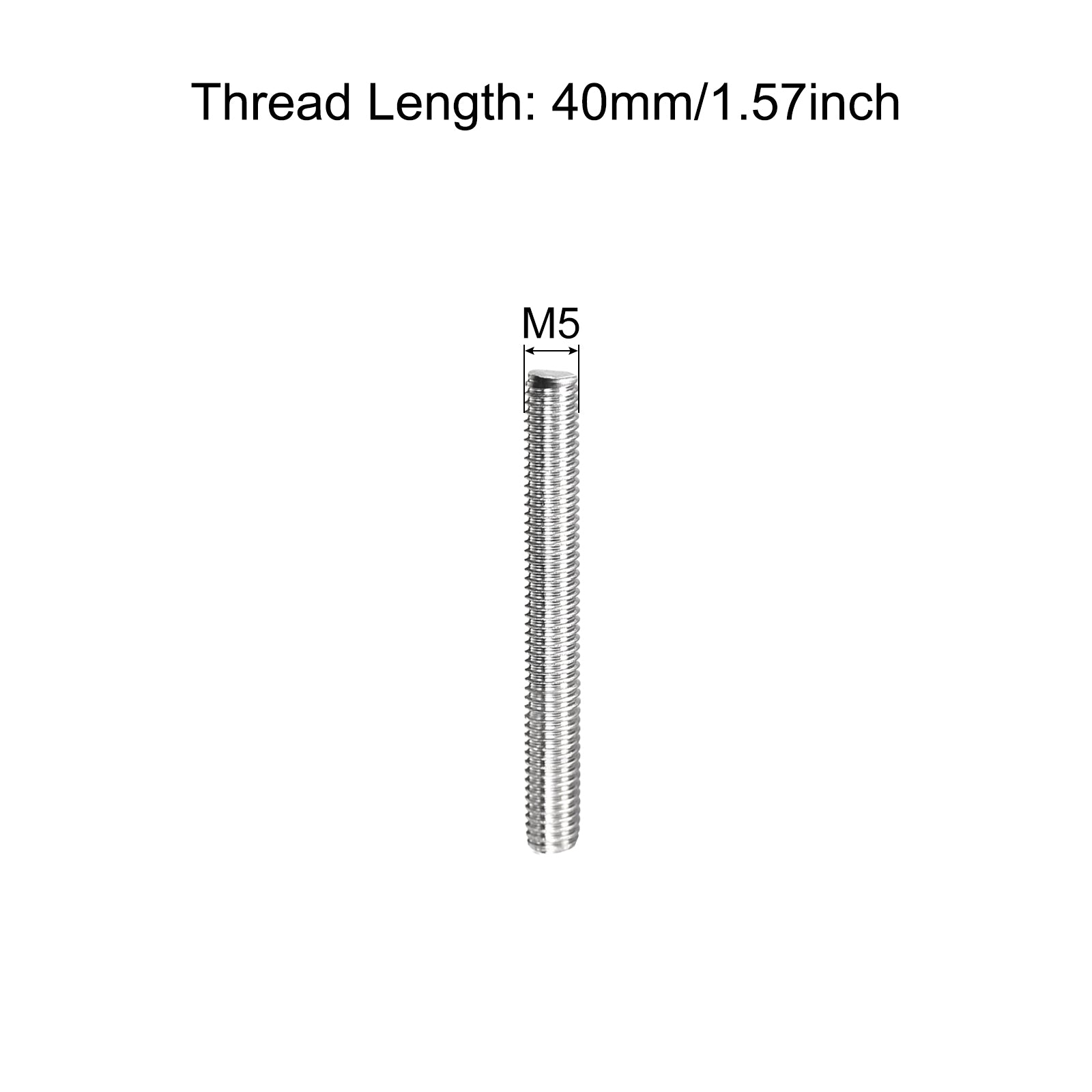 Fully Threaded Rod M5 x 40mm 0.8mm Pitch 304 Stainless Steel Right Hand ...