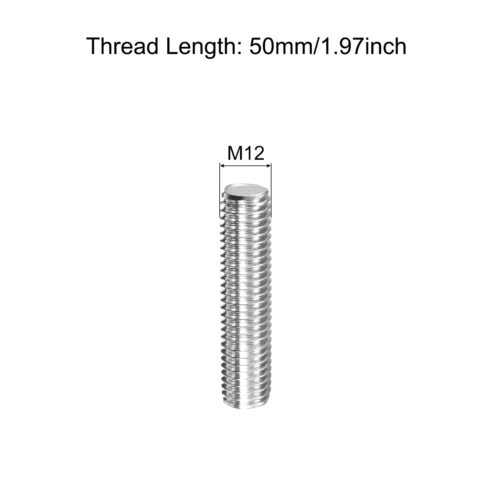 Fully Threaded Rod M12 x 50mm 1.75mm Pitch 304 Stainless Steel Right ...