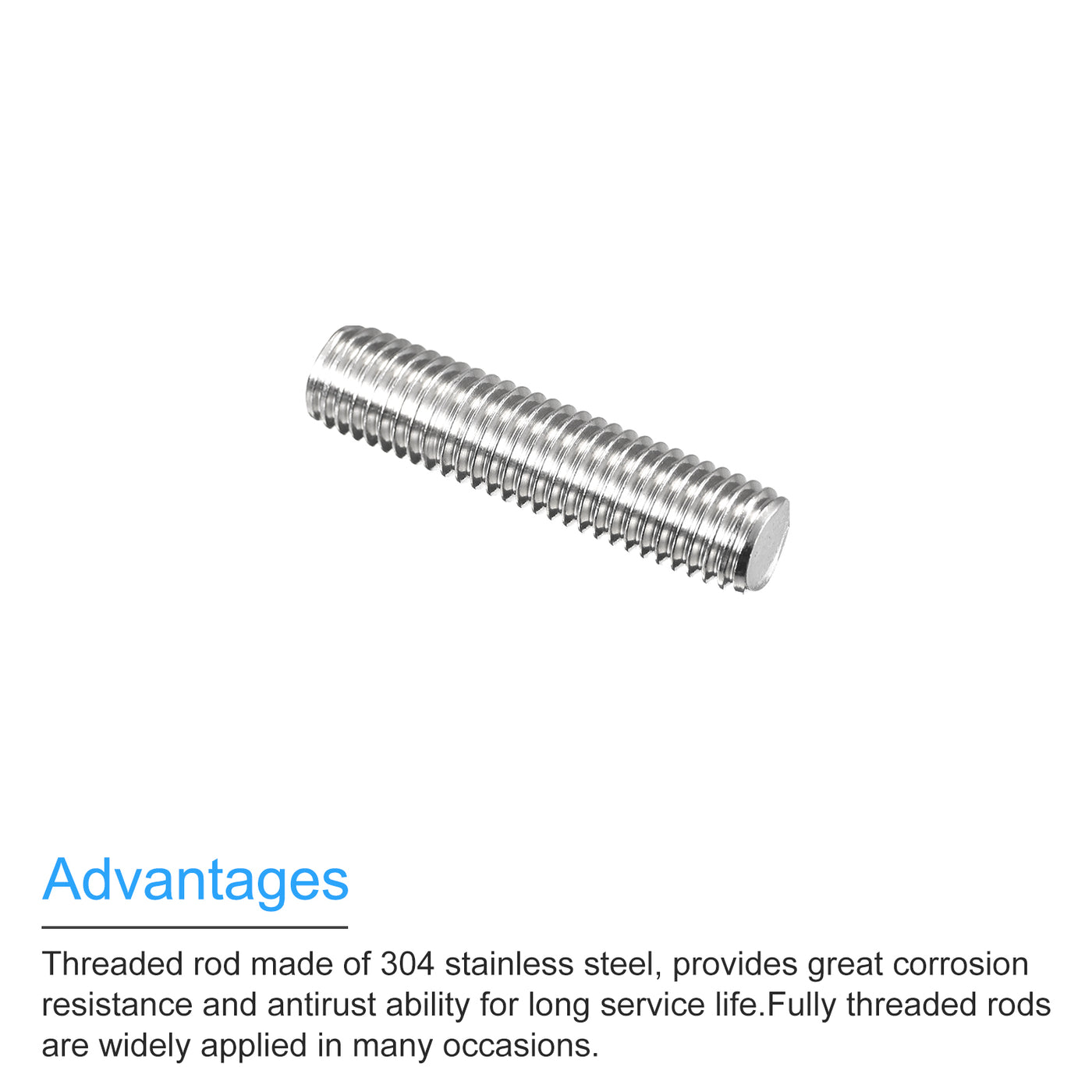 Fully Threaded Rod M12 x 50mm 1.75mm Pitch 304 Stainless Steel Right ...