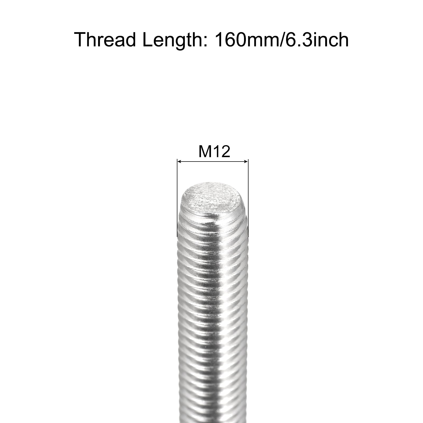 Fully Threaded Rod M12 x 160mm 1.75mm Pitch 304 Stainless Steel Right ...