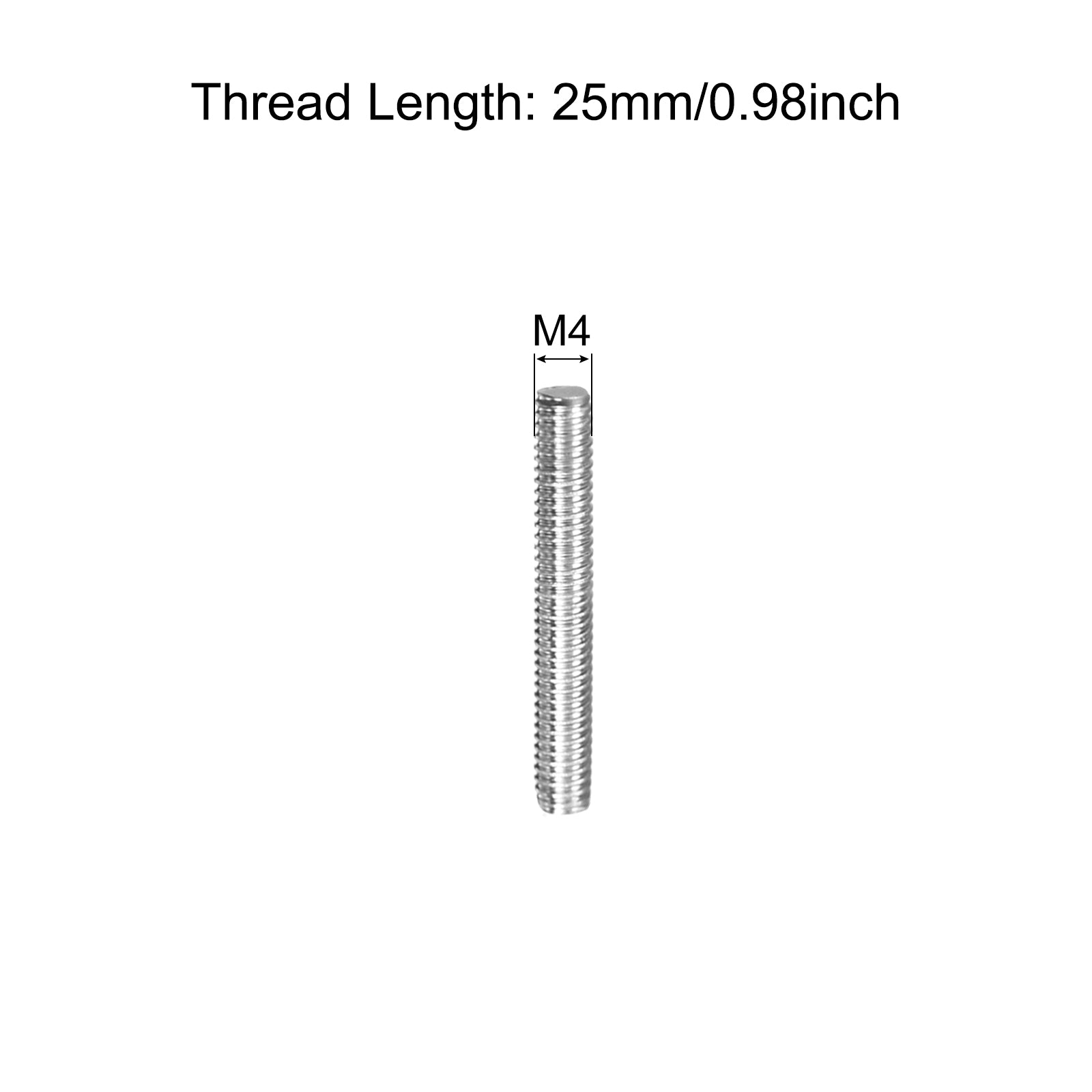 Fully Threaded Rod M4x25mm 0.7mm Pitch 304 Stainless Steel Right Hand ...
