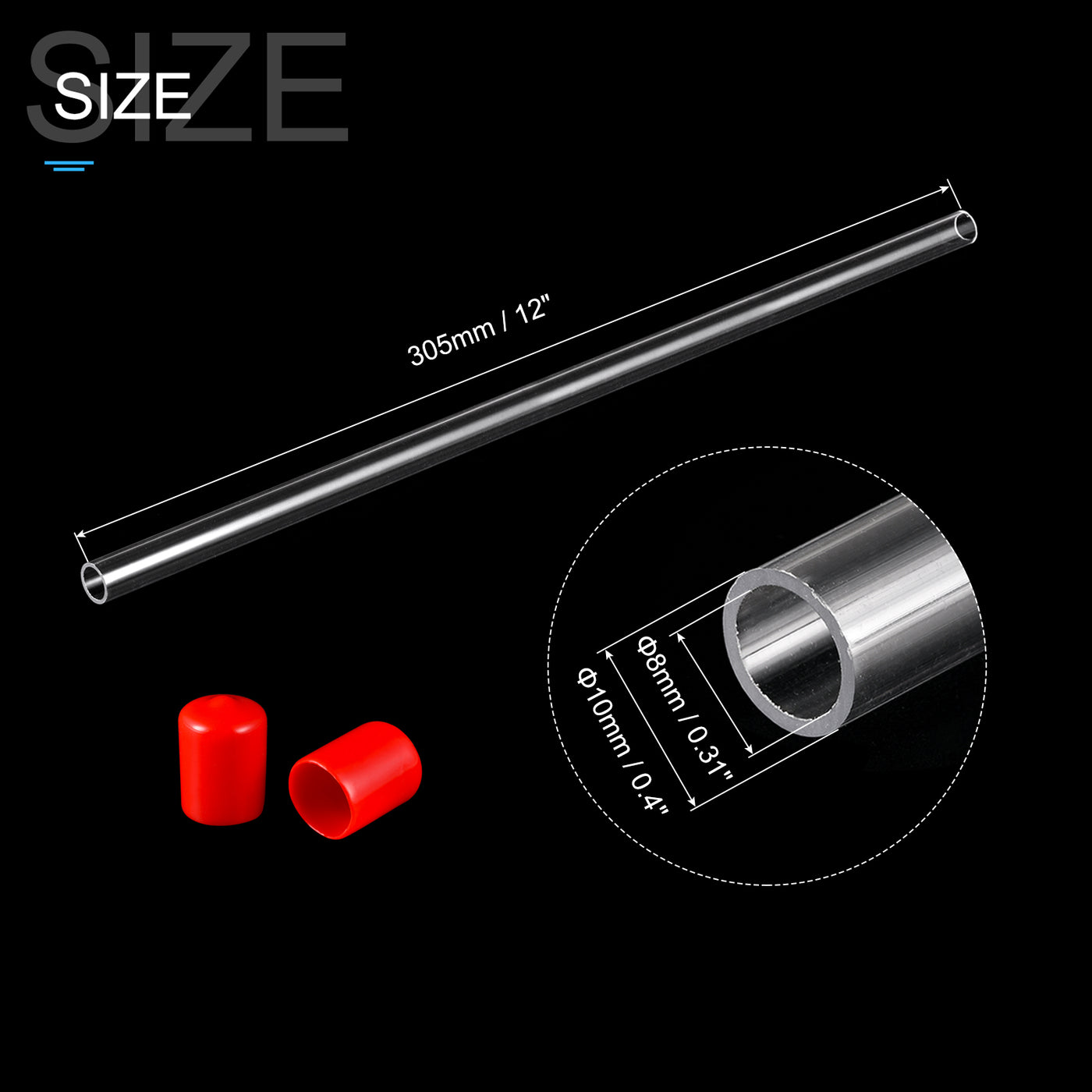 Clear Rigid Tube Round Plastic Tubing with Red Rubber Caps ...