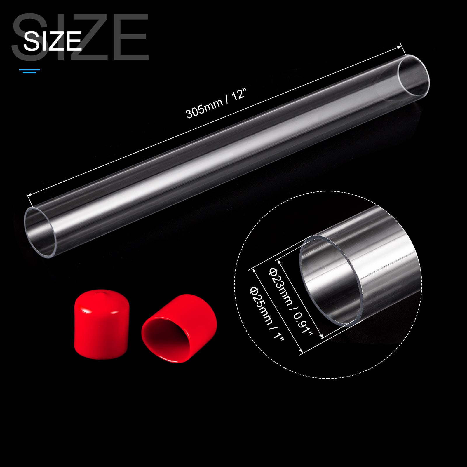 Clear Rigid Tube Round Plastic Tubing with Red Rubber Caps ...