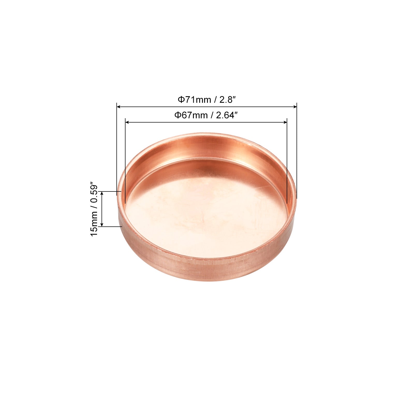 Copper End Cap Pipe Fitting Sweat Plug Connection 67mm ID for HVAC, Air ...