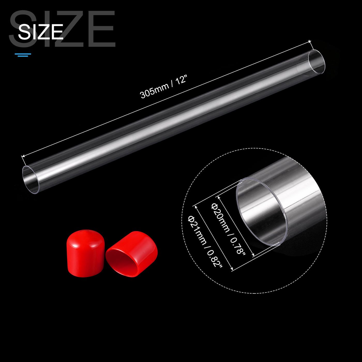 Clear Rigid Tube Round Plastic Tubing with Red Rubber Caps ...