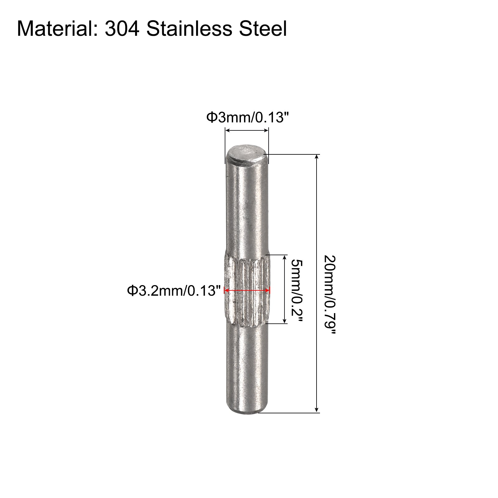 Uxcell 3x20mm 304 Stainless Steel Dowel Pins, 5Pcs Center Knurled ...