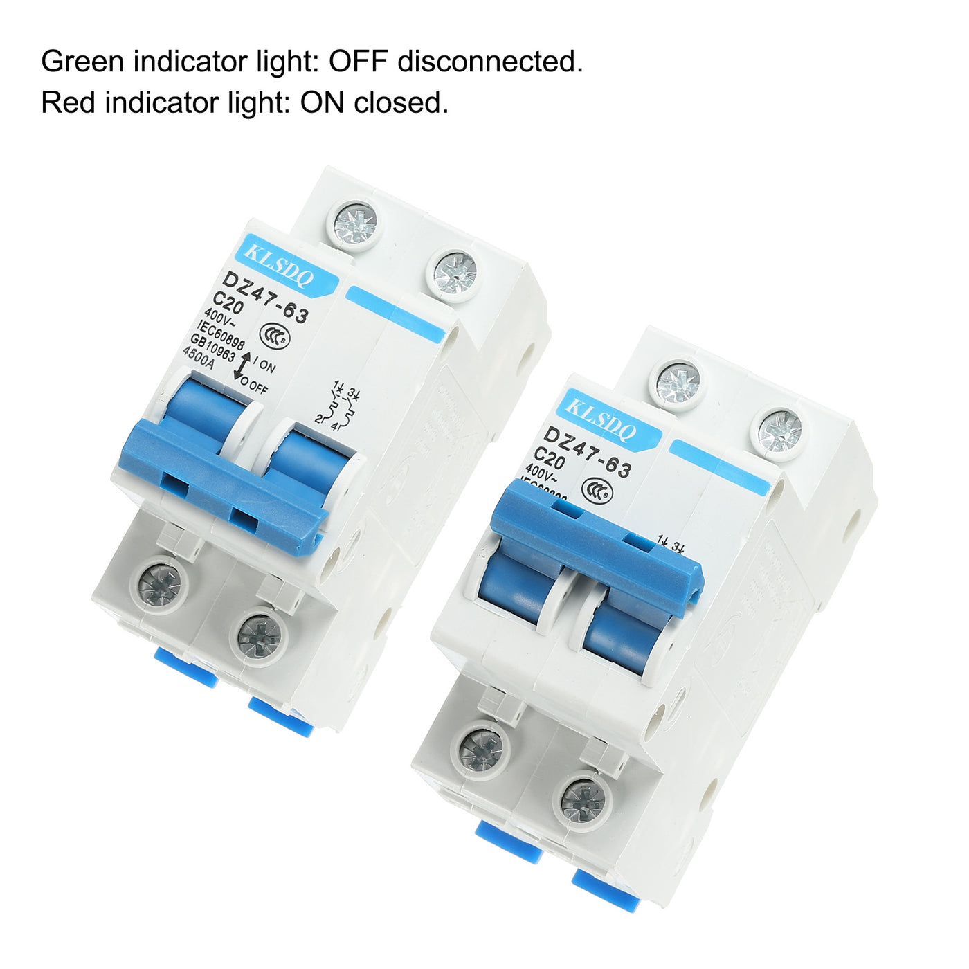 Miniature Circuit Breaker Low Voltage AC 20A 400V 2 Pole DZ47-63 C20 | Harfington