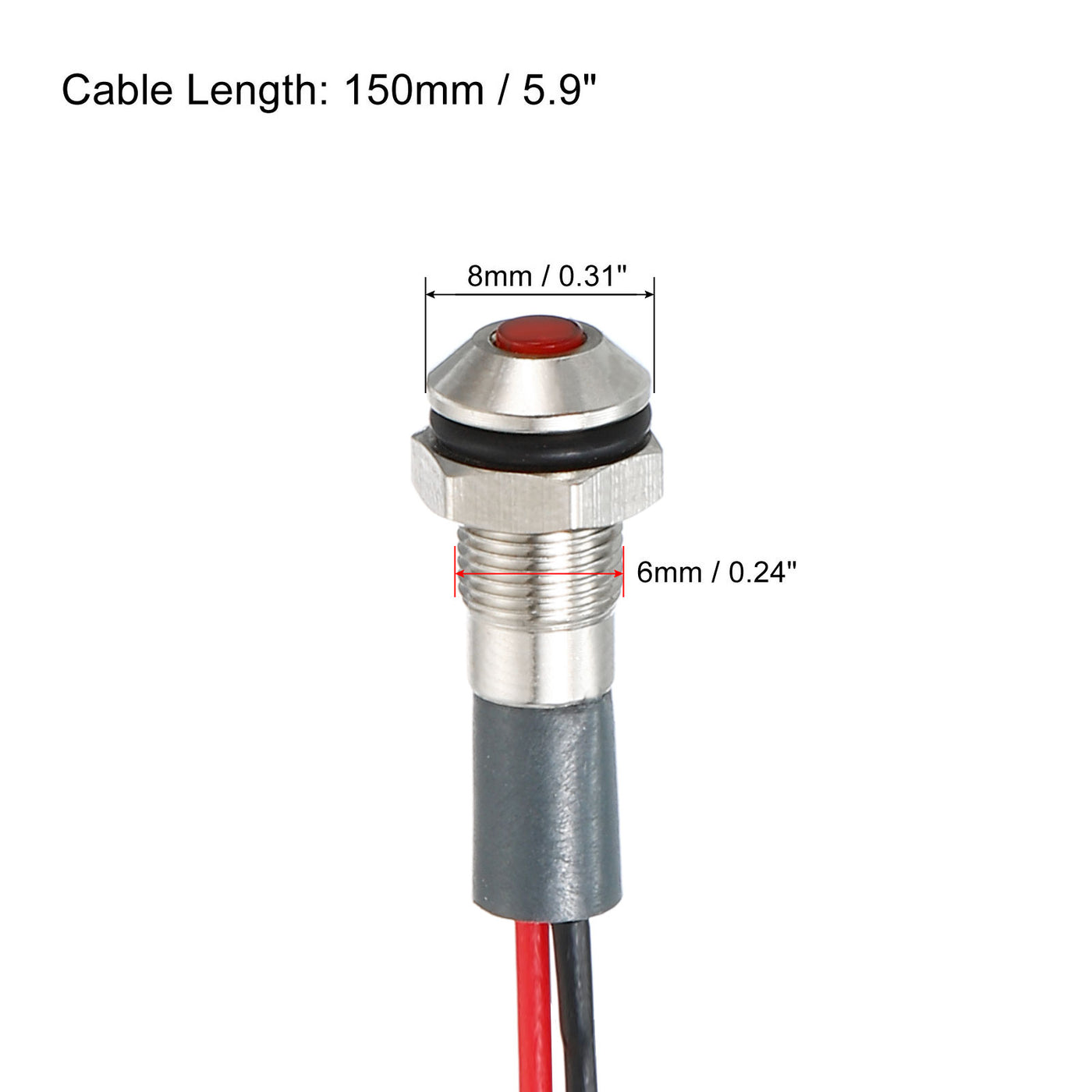 2Pcs 220V 6mm Indicator Lights Flush Panel Mount with Cable Red Green ...