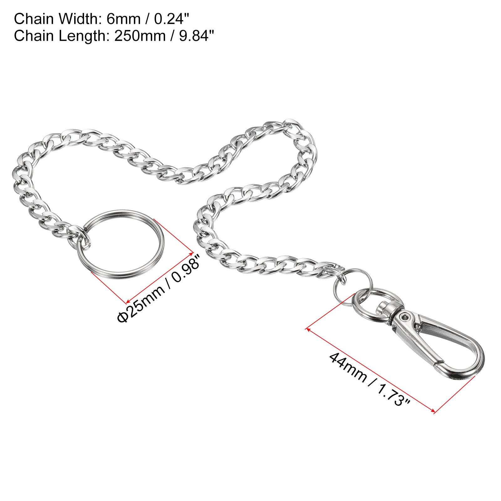 Flat Keychain with Keyring Clasp 10 Inch, 304 Stainless Steel Clip for ...