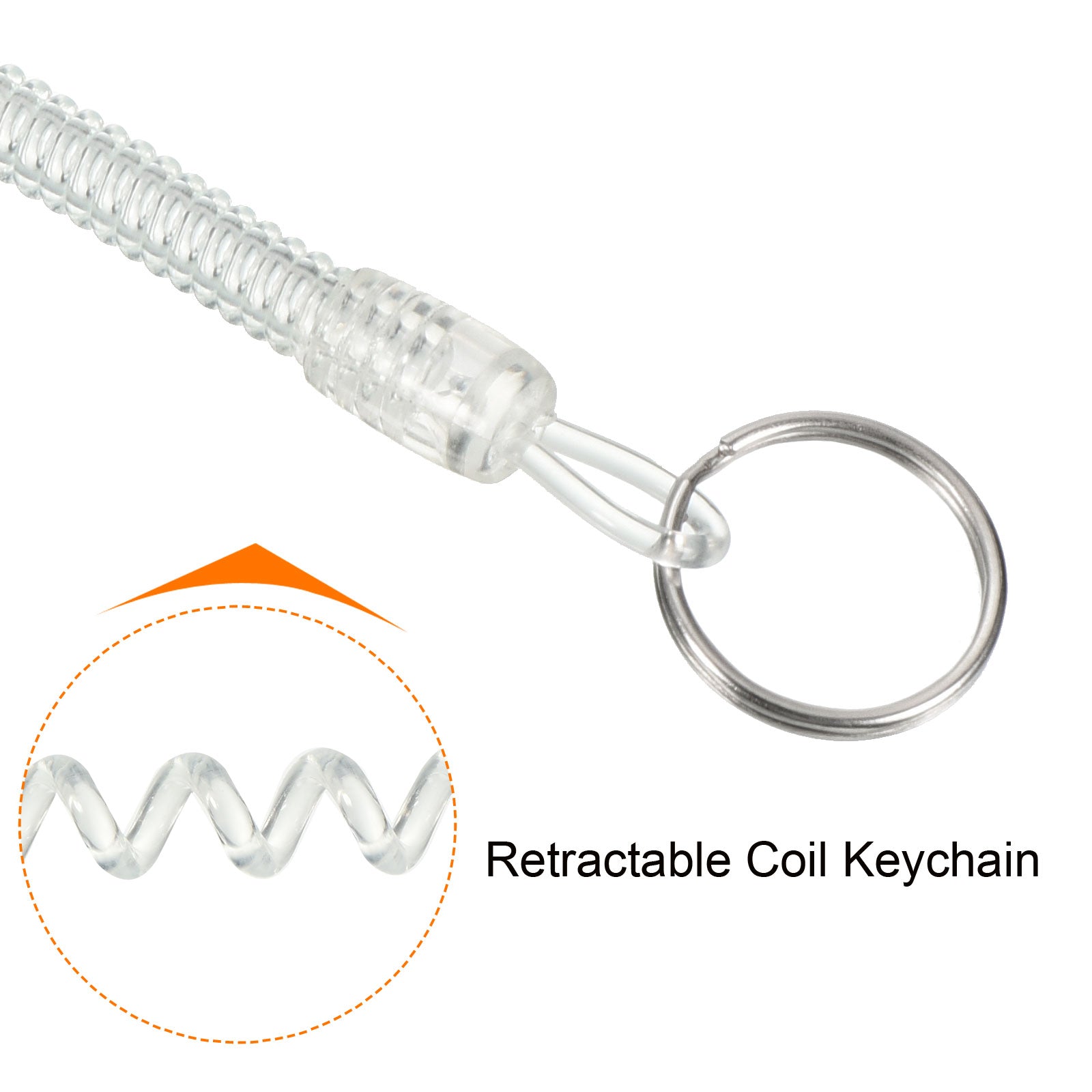 Retractable Spring Coil Strap with Keyring 7.5", 5 Pack Plastic Spiral ...