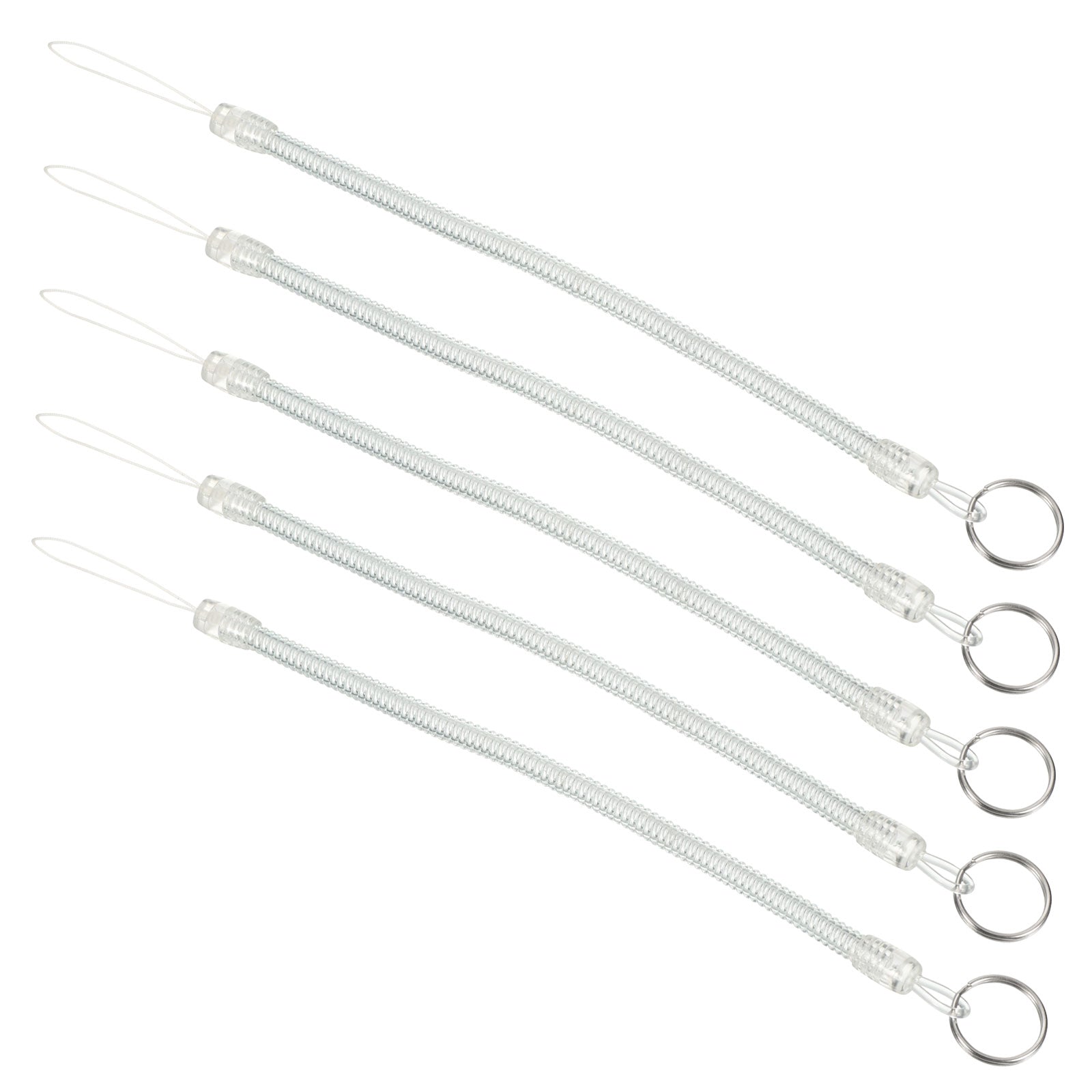 Retractable Spring Coil Strap with Keyring 7.5", 5 Pack Plastic Spiral ...