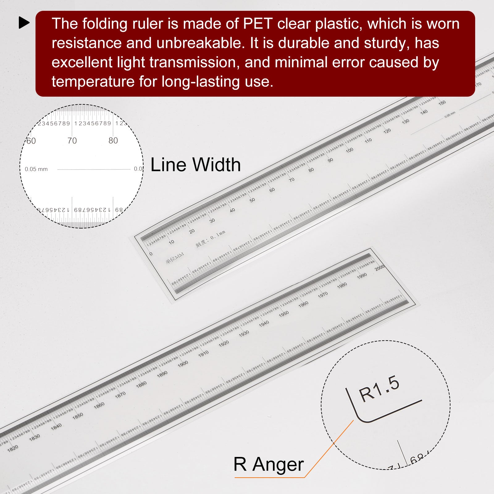 Film Ruler 200cm 0.1mm Scale PET with R Angle Width Lines Flexible ...