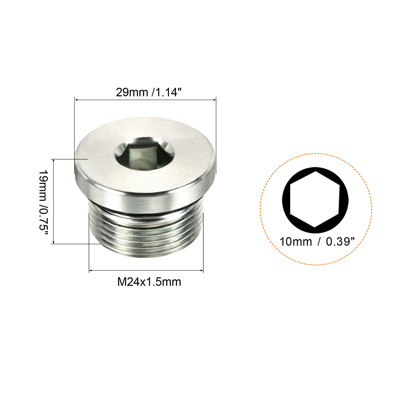 M24*1.5 Hex Head Pipe Fitting Plug, 2 Pack Male Thread 45# Steel Plug ...