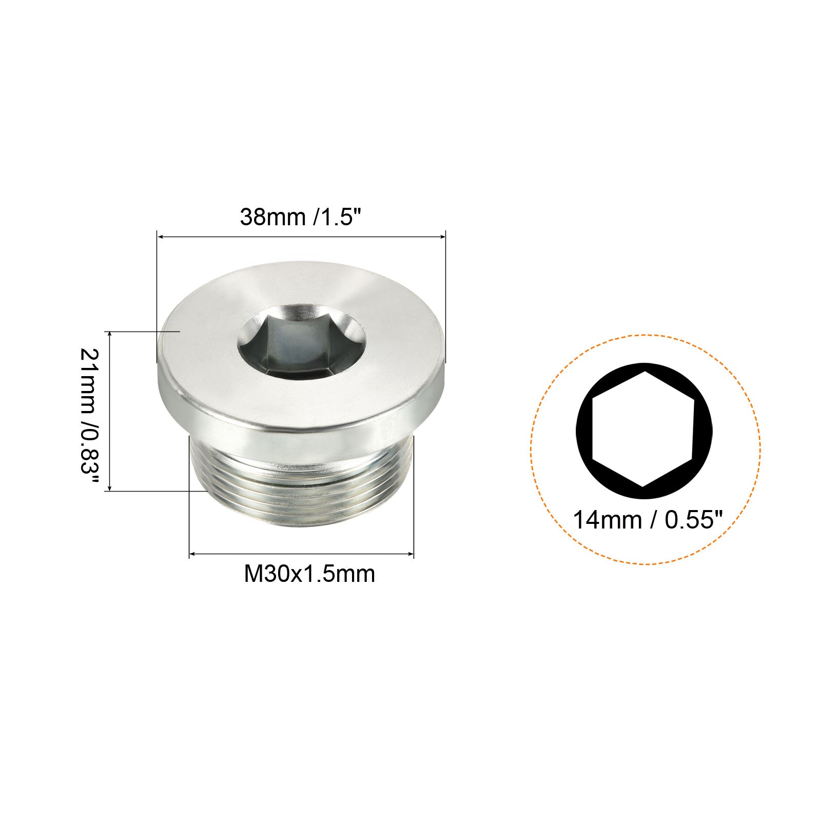 M30*1.5 Hex Head Pipe Fitting Plug, 2 Pack Male Thread 45# Steel Plug ...