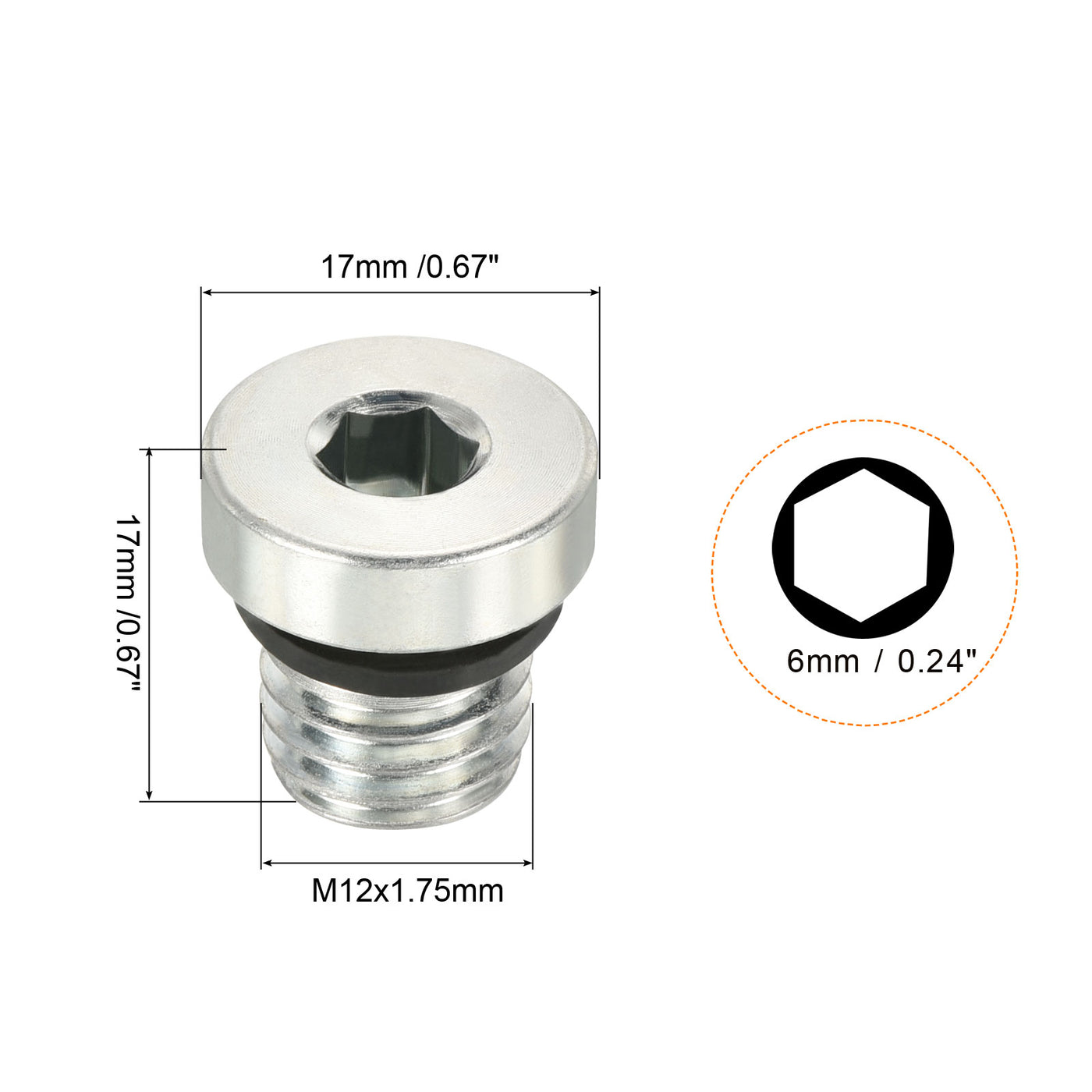 M12*1.75 Hex Head Pipe Fitting Plug, 3 Pack Male Thread 45# Steel Plug ...
