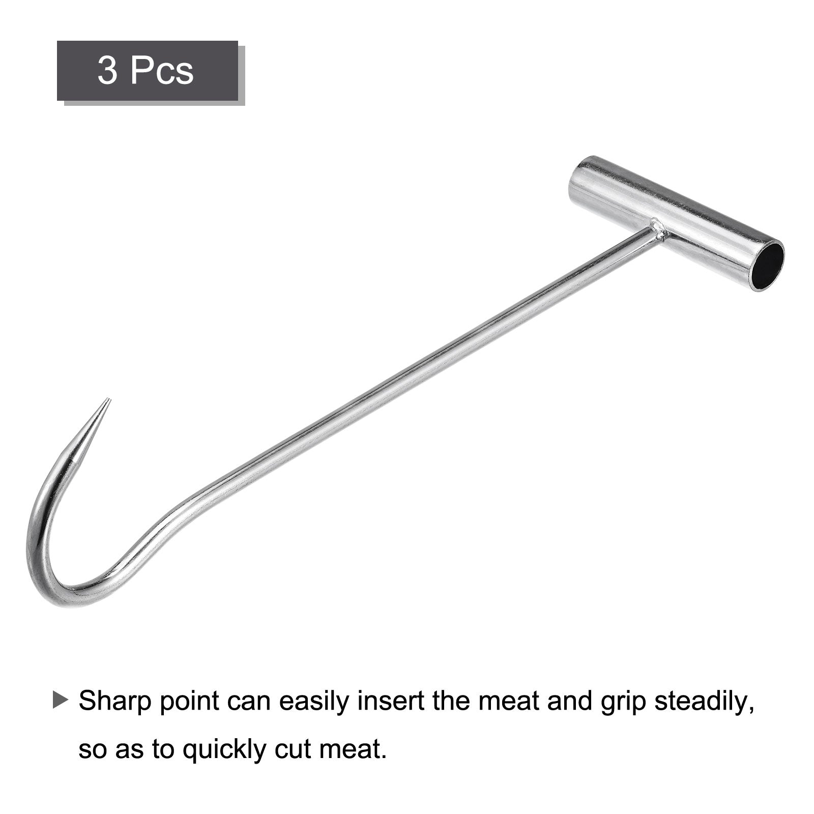 Uxcell 12"(300mm) T-Handle Meat Boning Hook, Galvanized Curved T Hooks ...