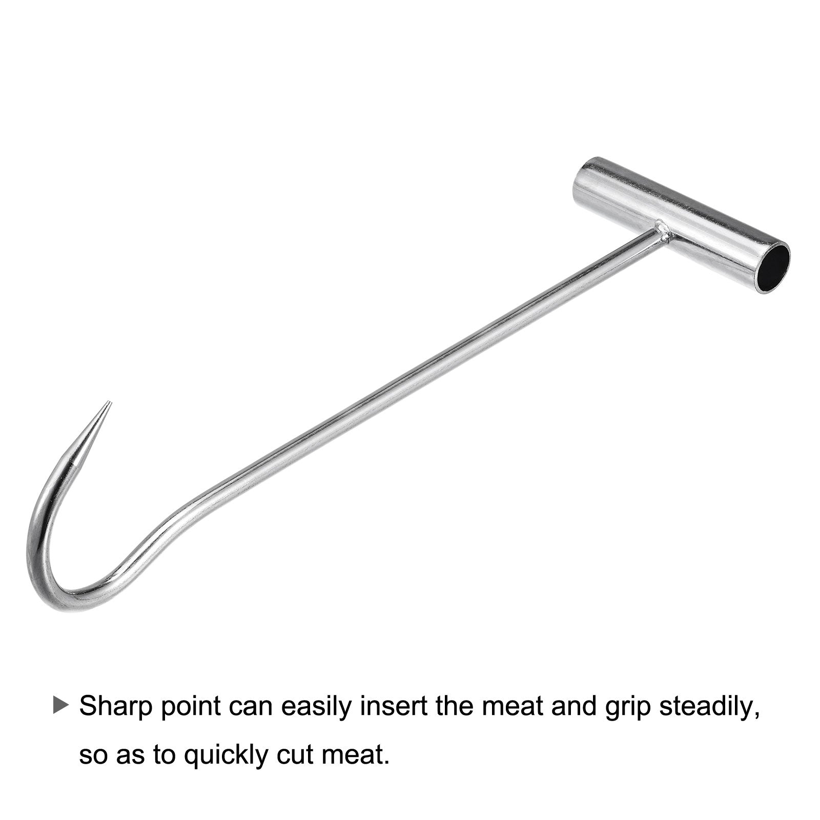 Uxcell 12"(300mm) T-Handle Meat Boning Hook, Galvanized Curved T Hooks ...