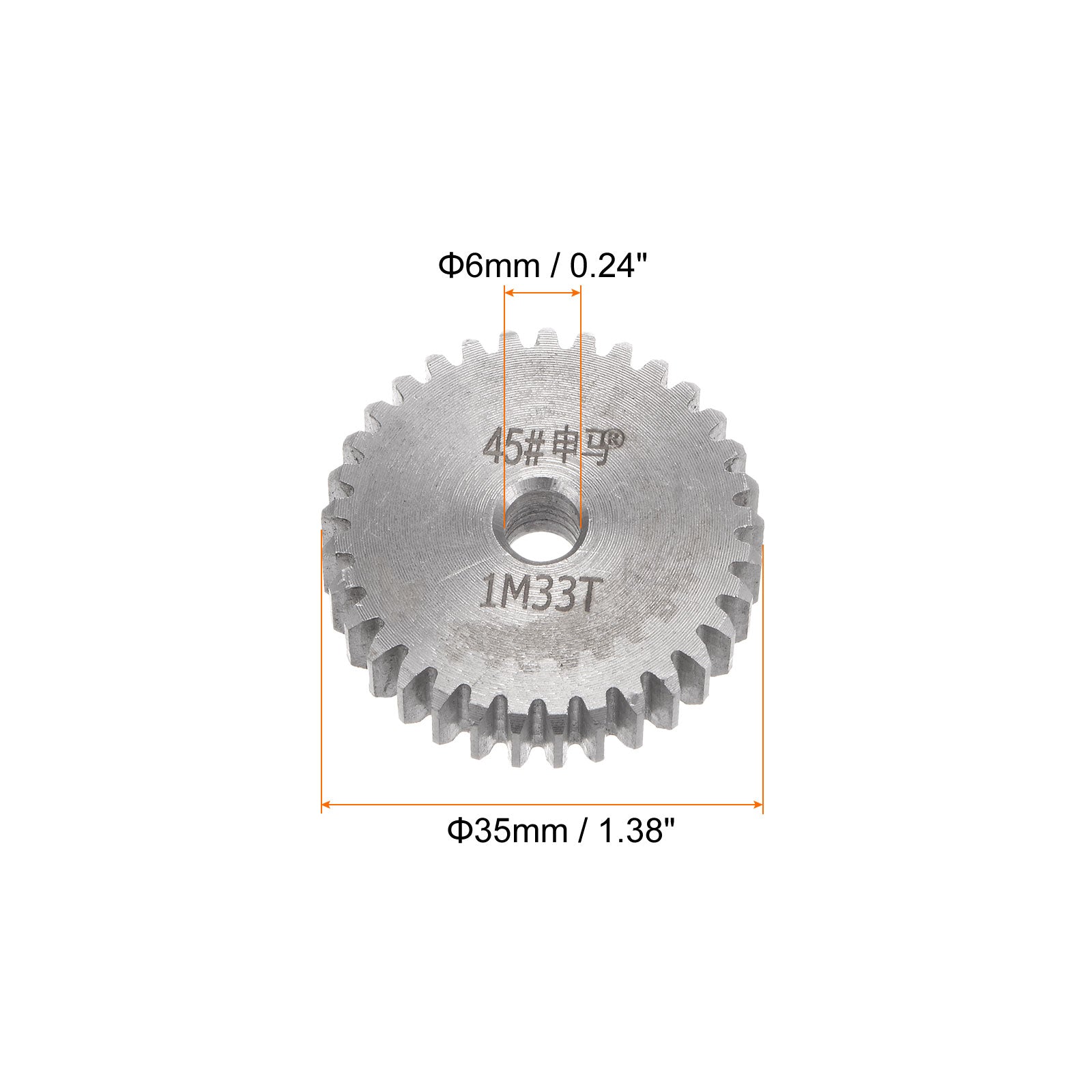 Straight Spur Gear 6mm Inner Diameter 33T 1 Module 45# Steel Motor Gear ...