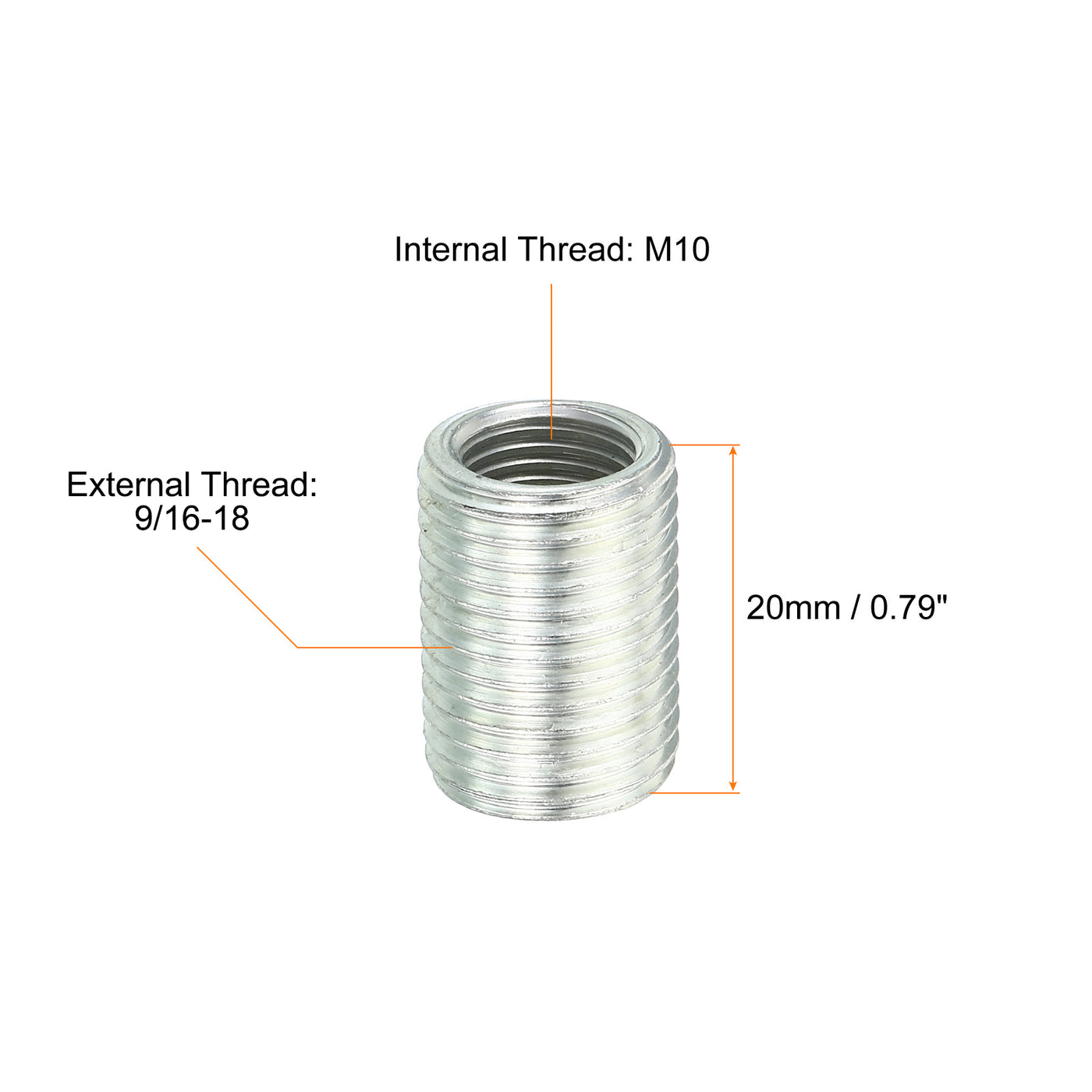 5pcs 9/16-18 to M10 Thread Adapter Sleeve Reducing Nut 20mm Screw Pipe ...