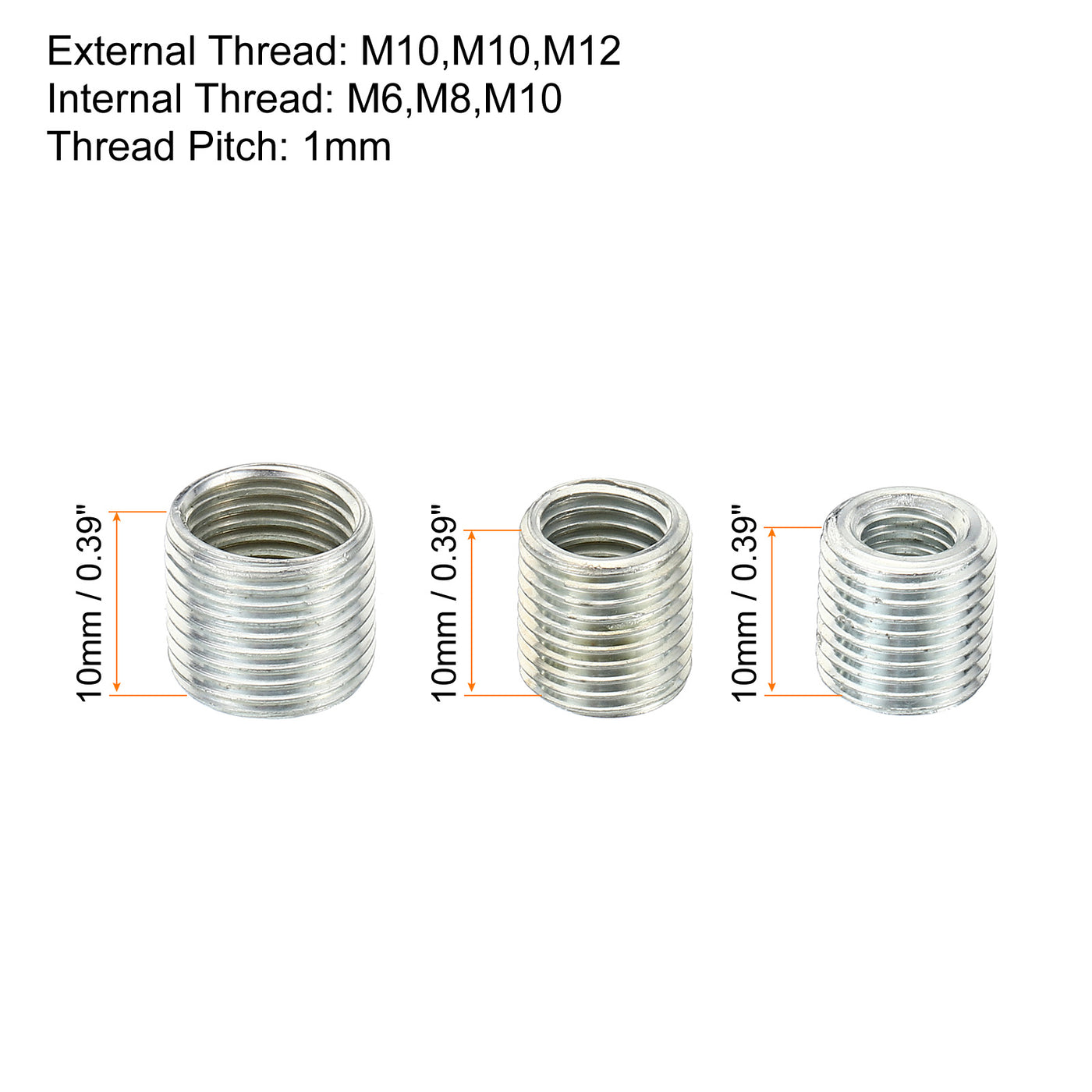 2set M10xM6 M10xM8 M12xM10 Thread Adapters Sleeve Reducing Nut 10mm ...