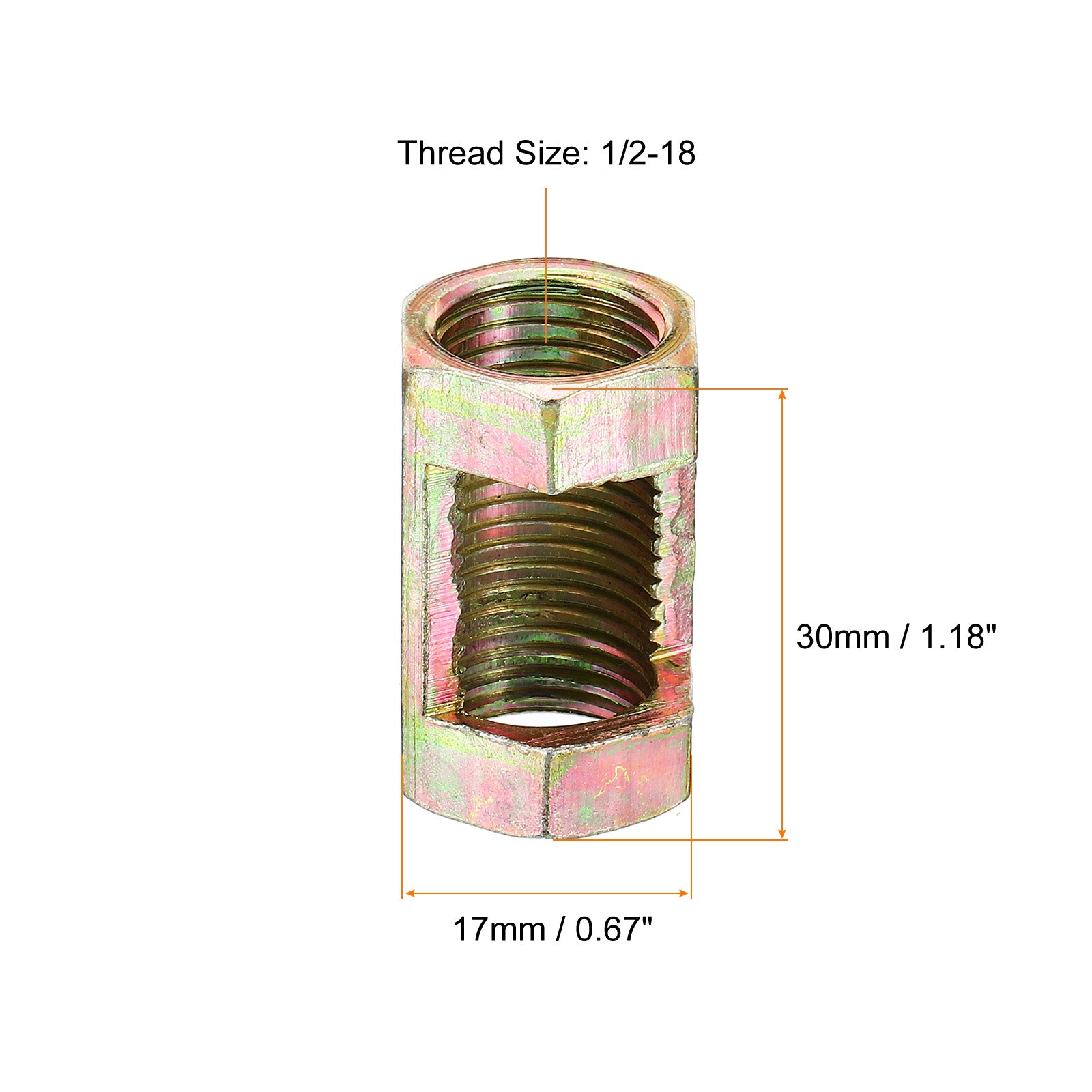 1/2-18 Hex Coupling Nut, 10 Pack Female Thread Connector 30mm Hexagonal ...