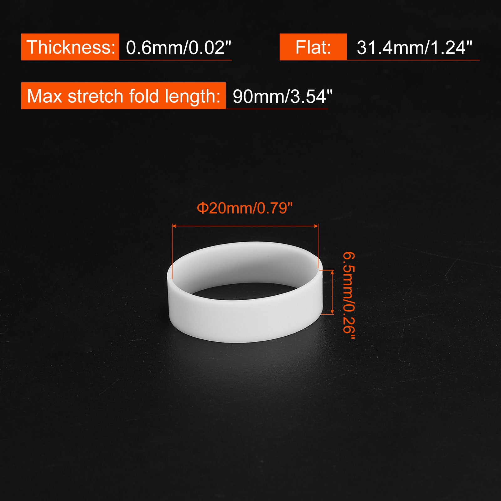 Silicone Rubber Bands Rings 100pcs Non-slip 1 1/4" Flat White for Books ...