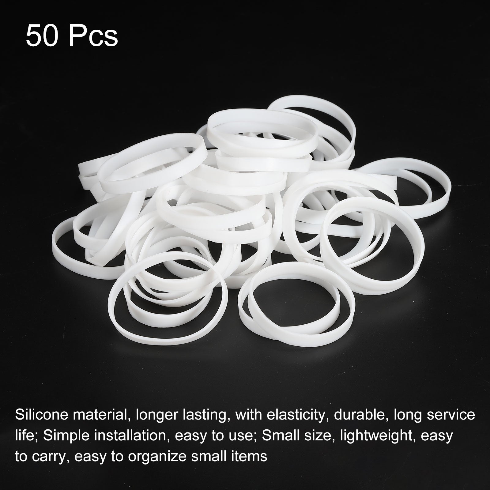 Silicone Rubber Bands Rings 50pcs Non-slip 2.2" Flat White for Books ...