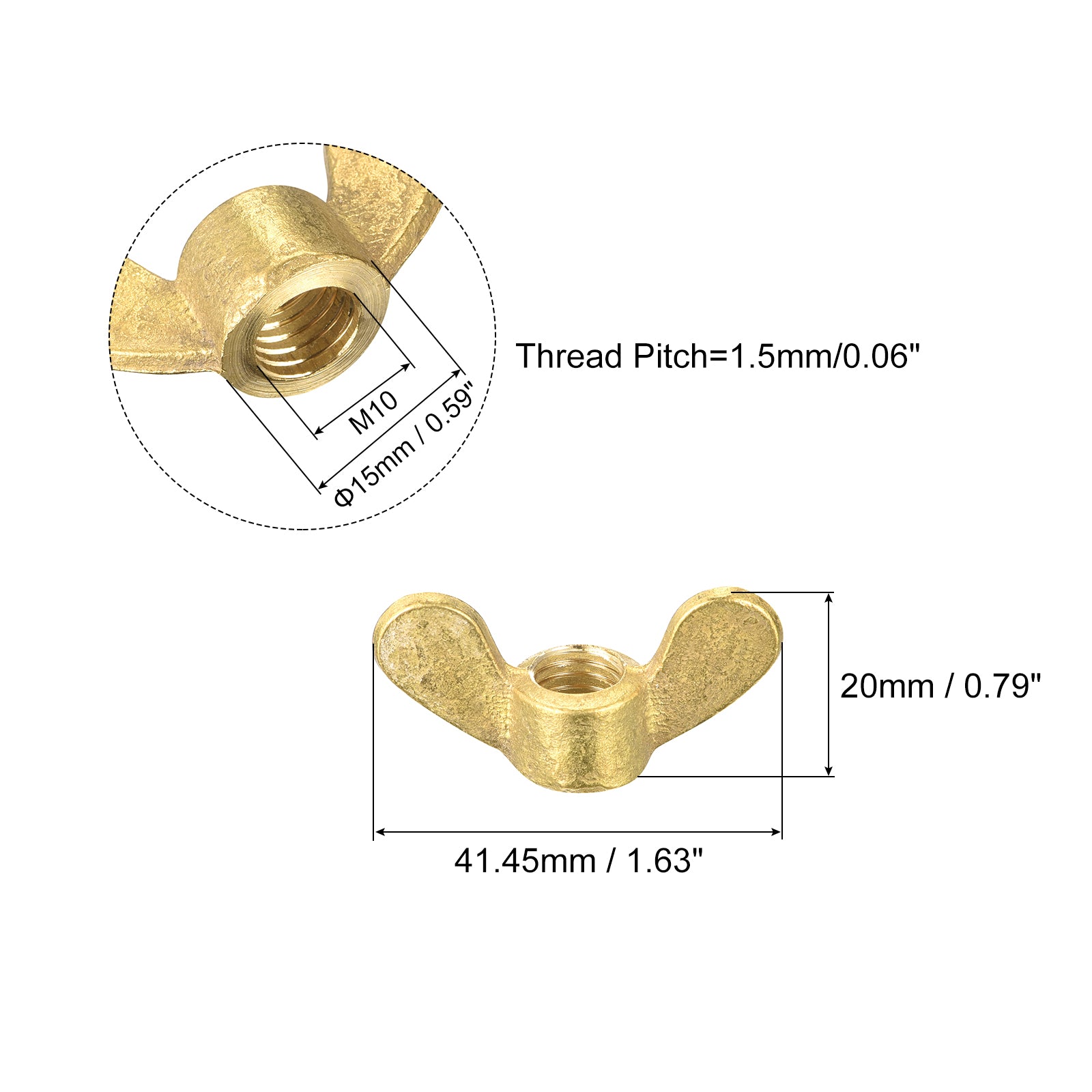 Uxcell Brass Wing Nuts, M10 Butterfly Nut Hand Twist Tighten Fasteners ...