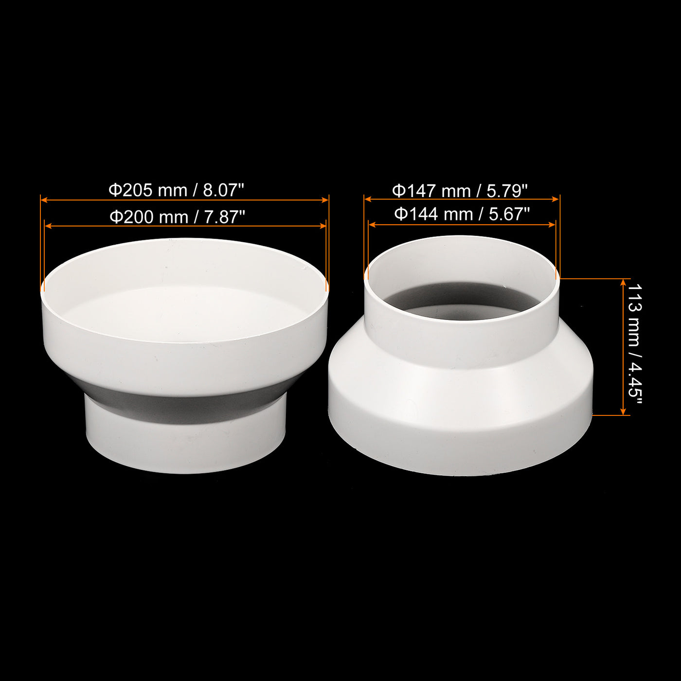 8" to 6" Duct Reducer, ABS Ducting Airflow Tube Increaser Adapter Pipe ...