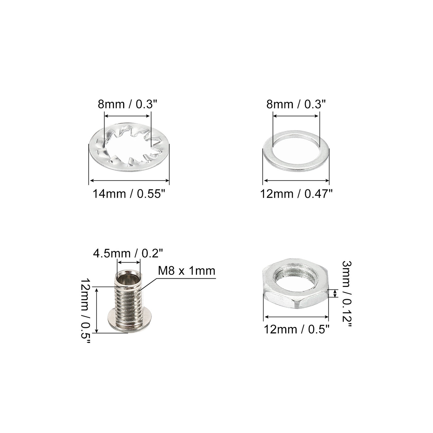 M8x12mm Round Head Hollow Screw Bolts, 4 in 1 / 60Pieces Through Hole ...