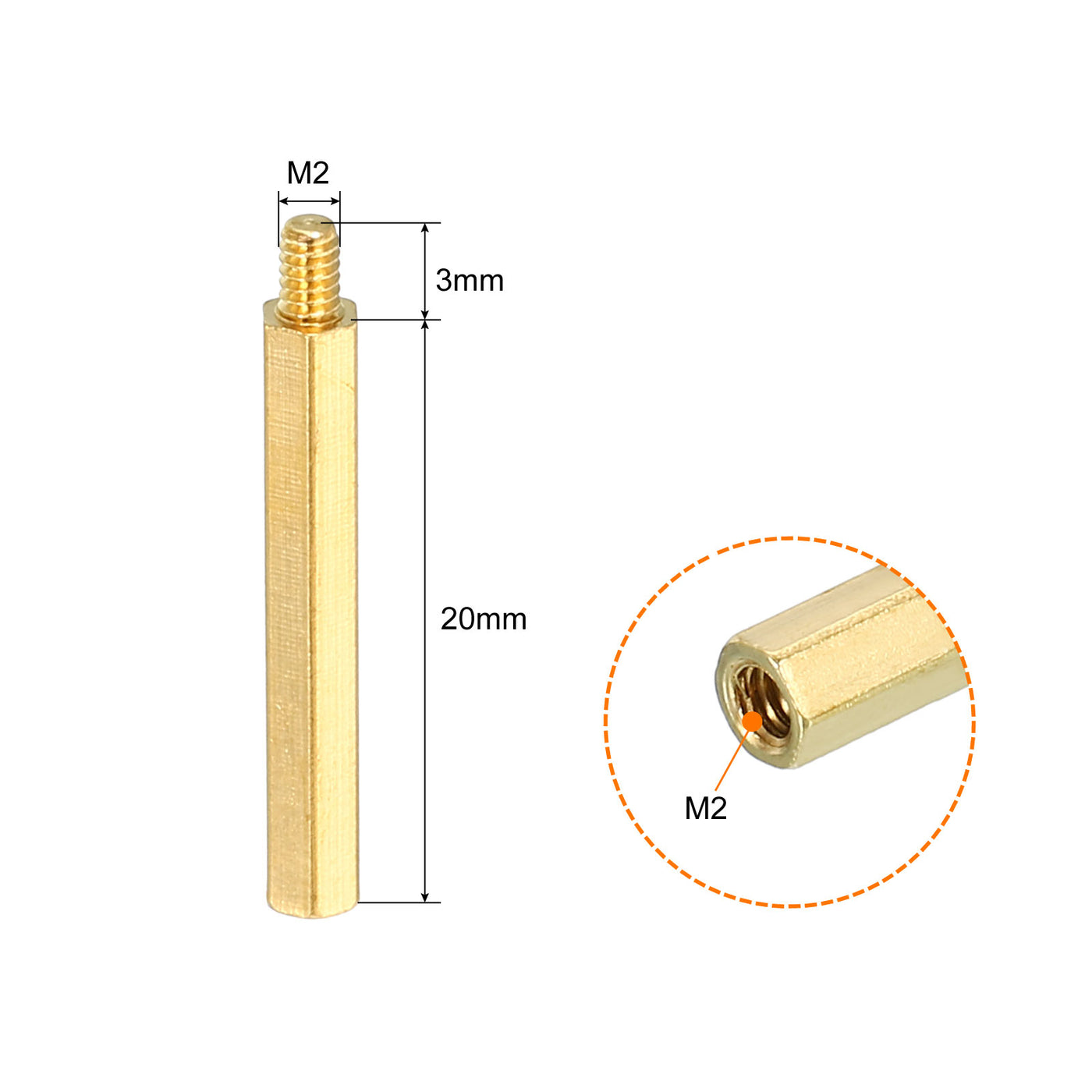 20mm+3mm M2 Standoff Screws 40 Pack Brass Hex PCB Standoffs Nuts Gold ...