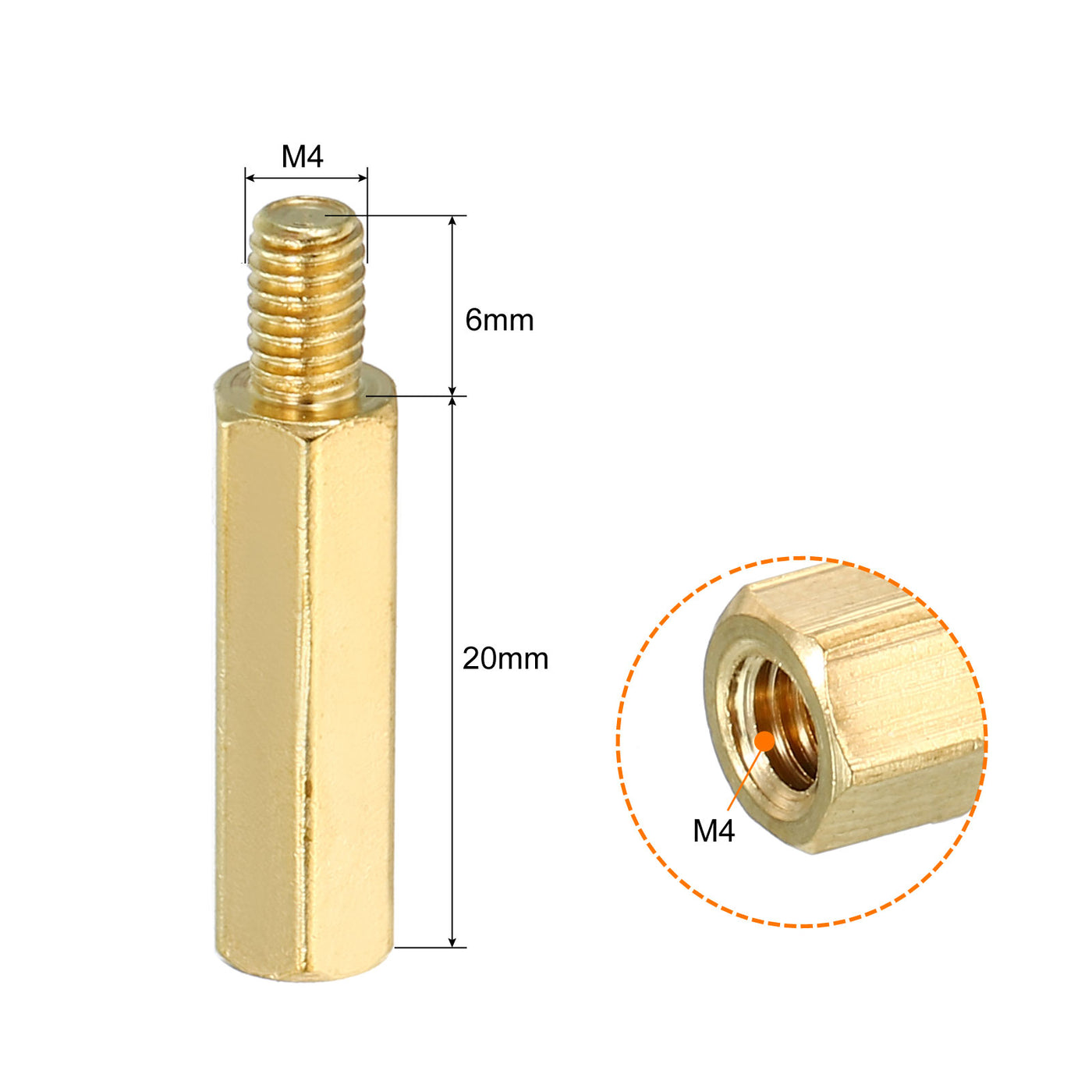 20mm+6mm M4 Standoff Screws 40 Pack Brass Hex PCB Standoffs Nuts Gold ...