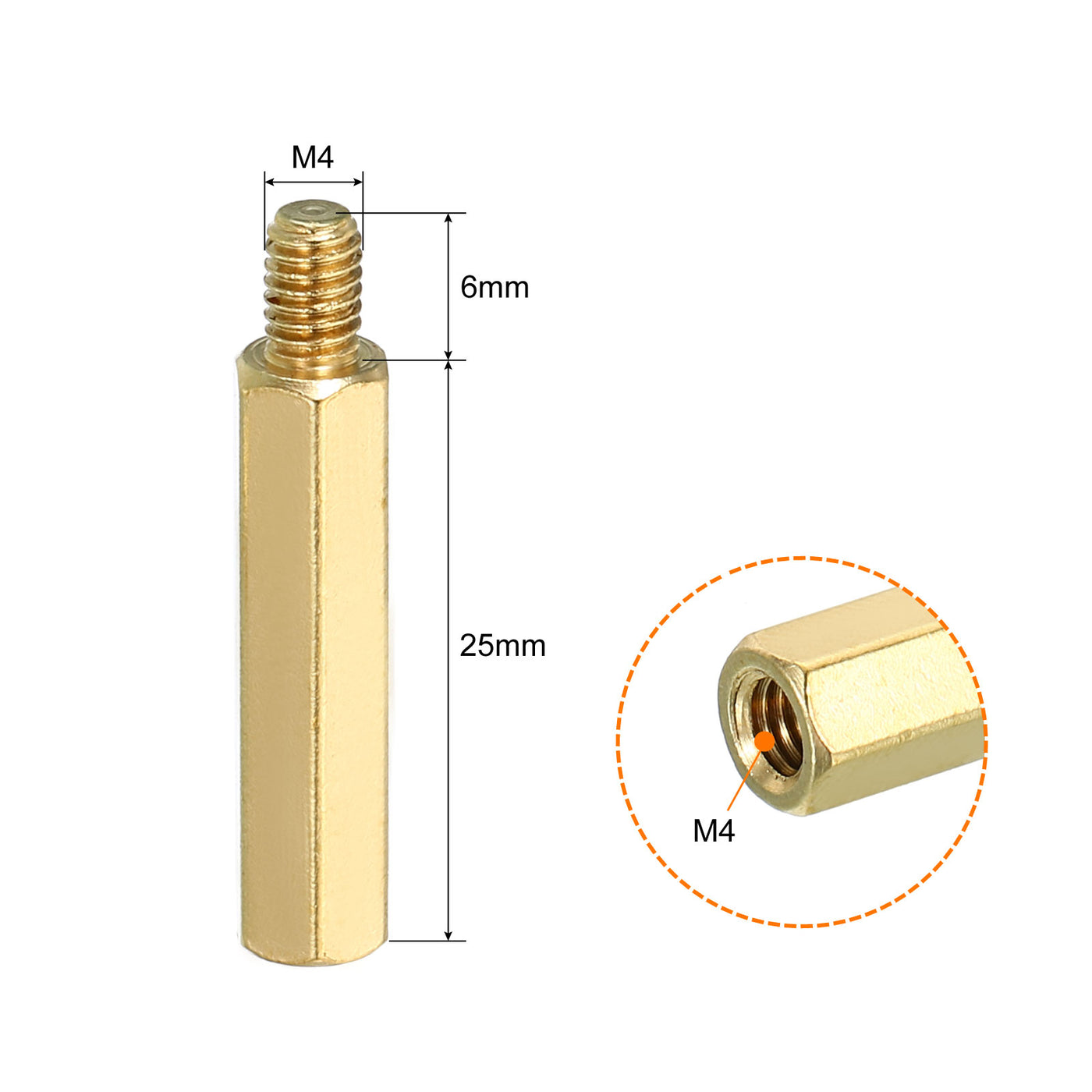 25mm+6mm M4 Standoff Screws 80 Pack Brass Hex PCB Standoffs Nuts Gold ...