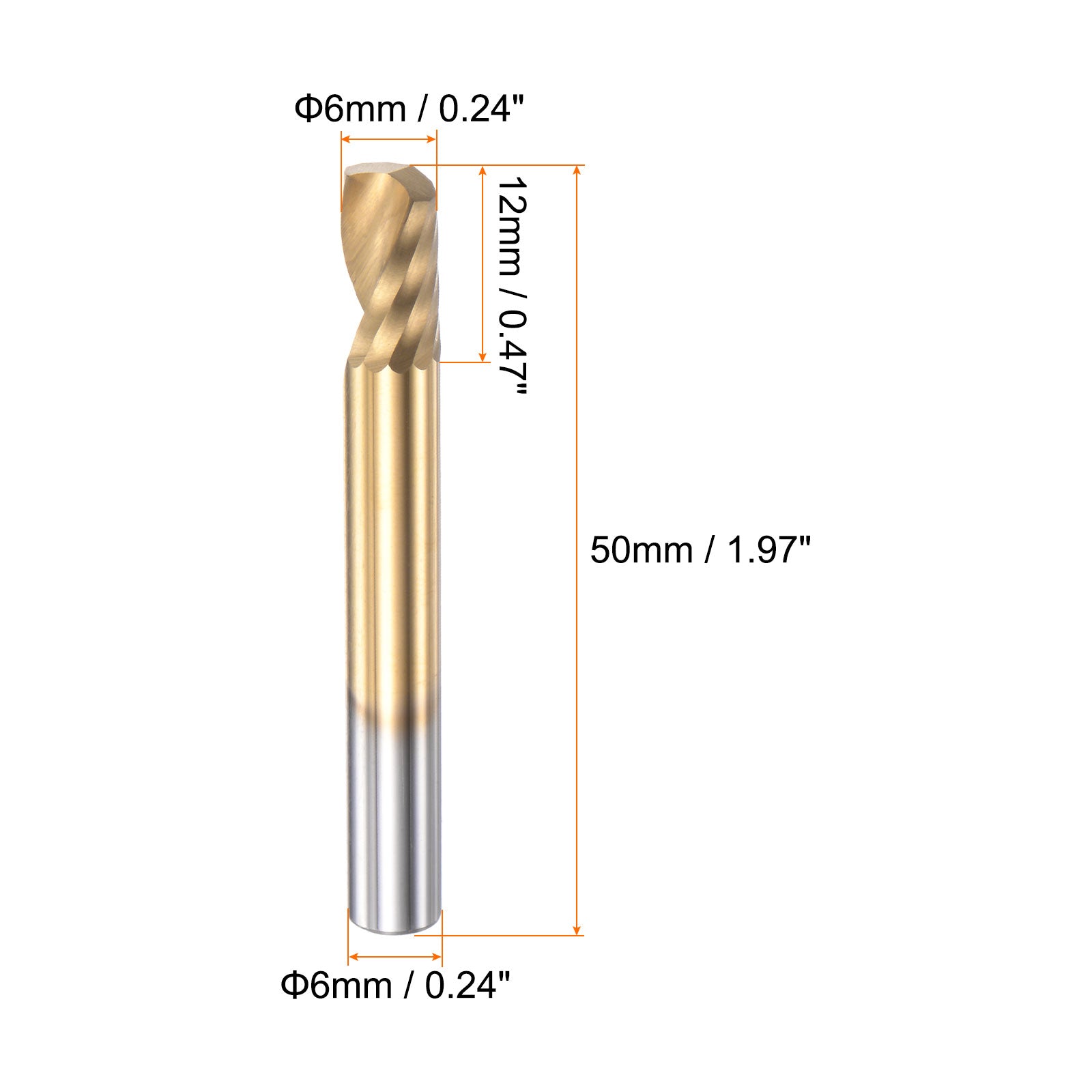 6mmx12mm Titanium Plated High Speed Steel Single Flute End Mill Bit ...