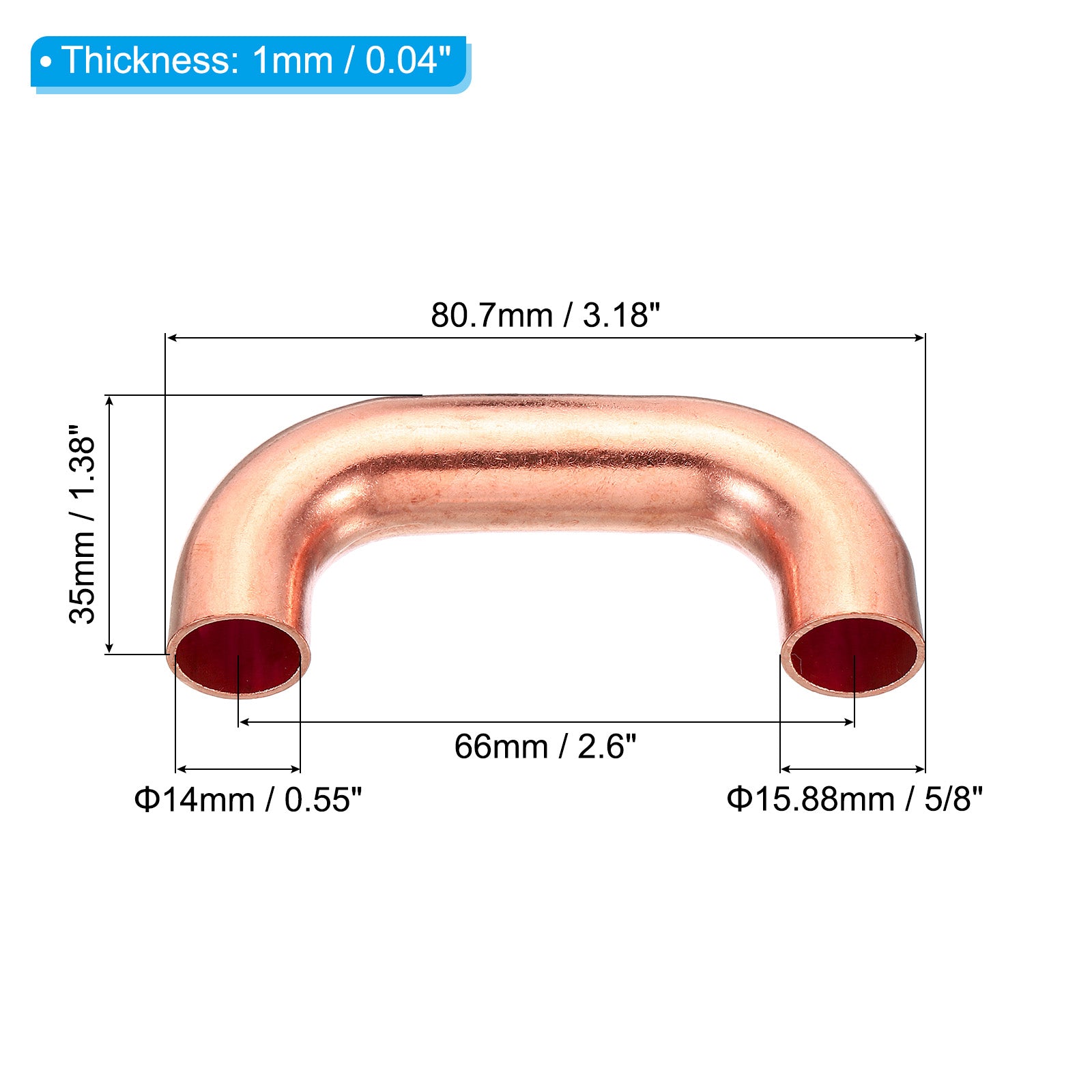 5/8 Inch OD 80.7x35mm Elbow Copper Pipe Fitting, 2 Pack 180 Degree Bend ...