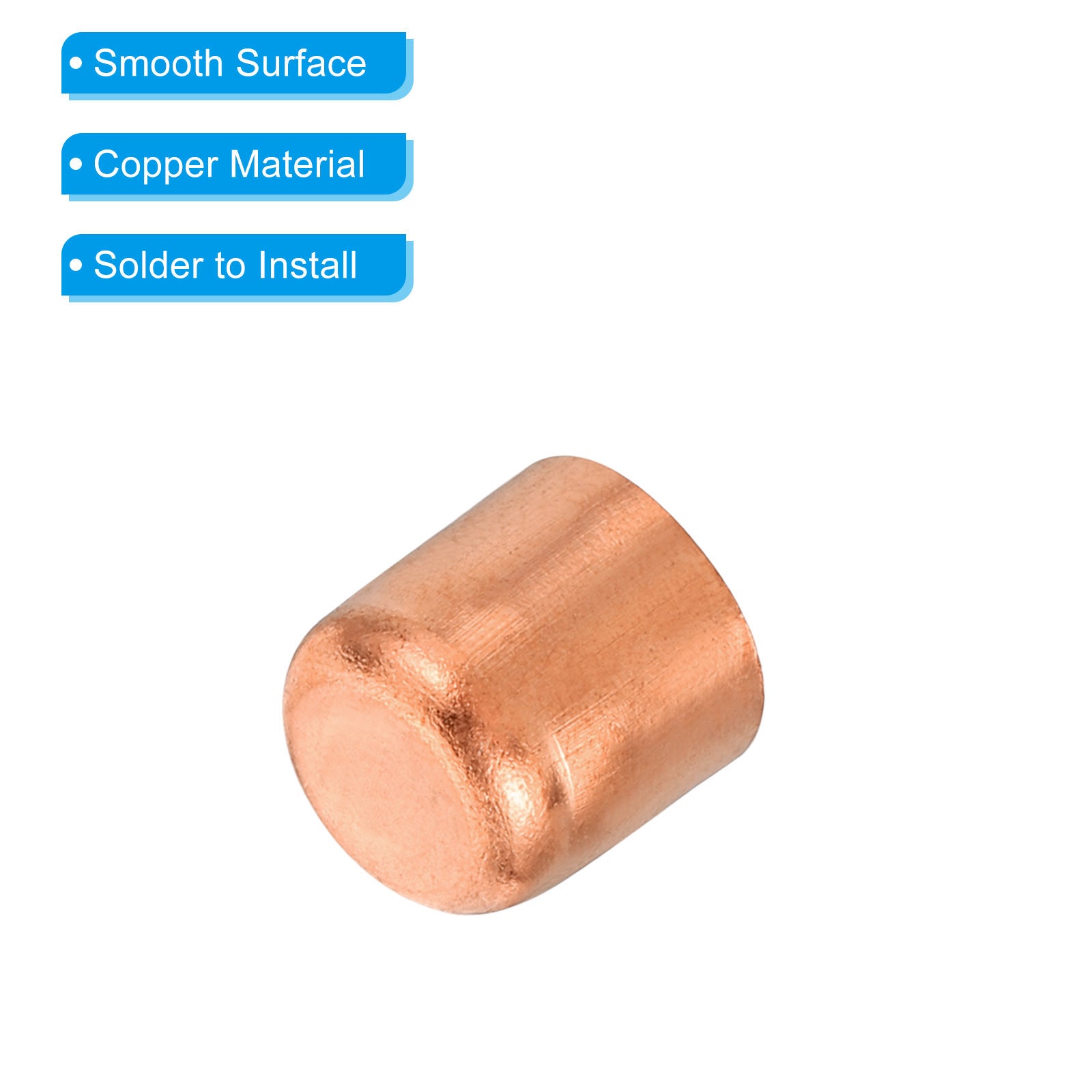 3/8 Inch (10mm) ID Copper Pipe End Cap, 5 Pack Copper Fitting Cap Sweat ...
