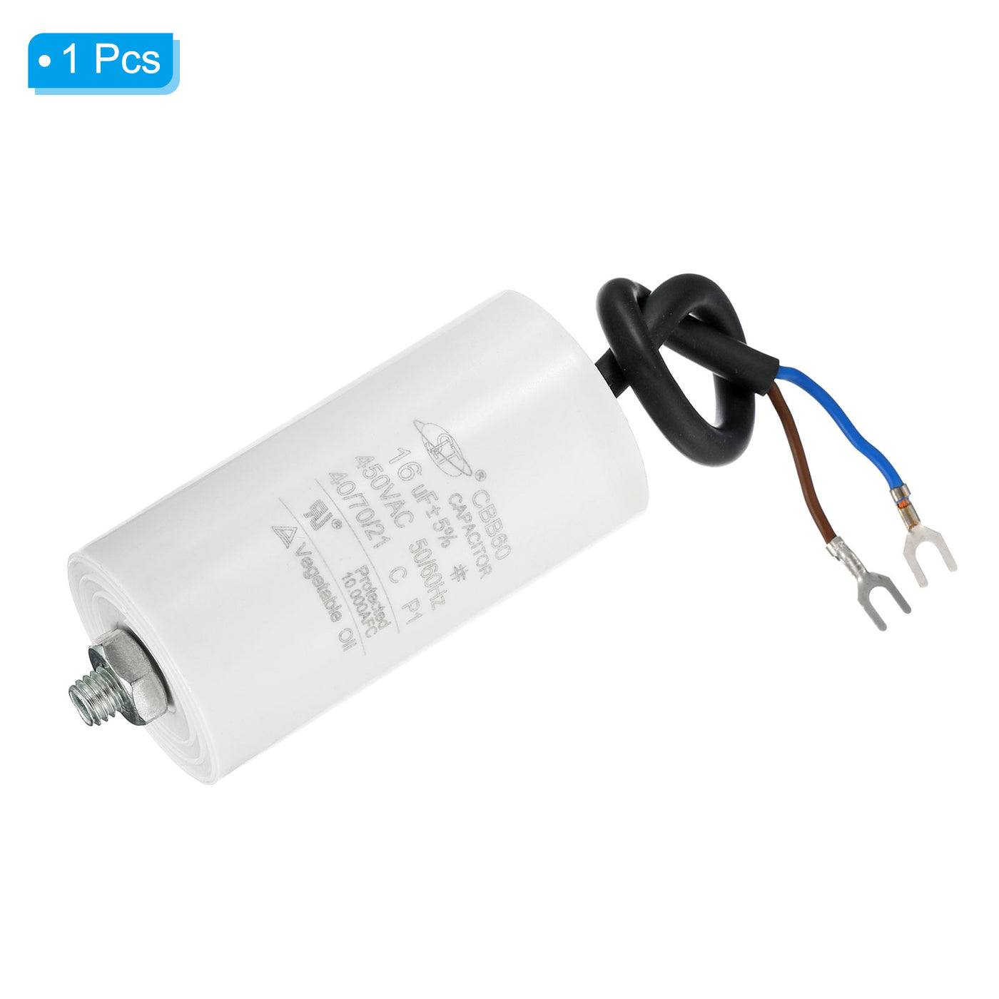 CBB60 16uF Run Capacitor, AC450V 2 Wires 50/60Hz Cylinder with Screw ...