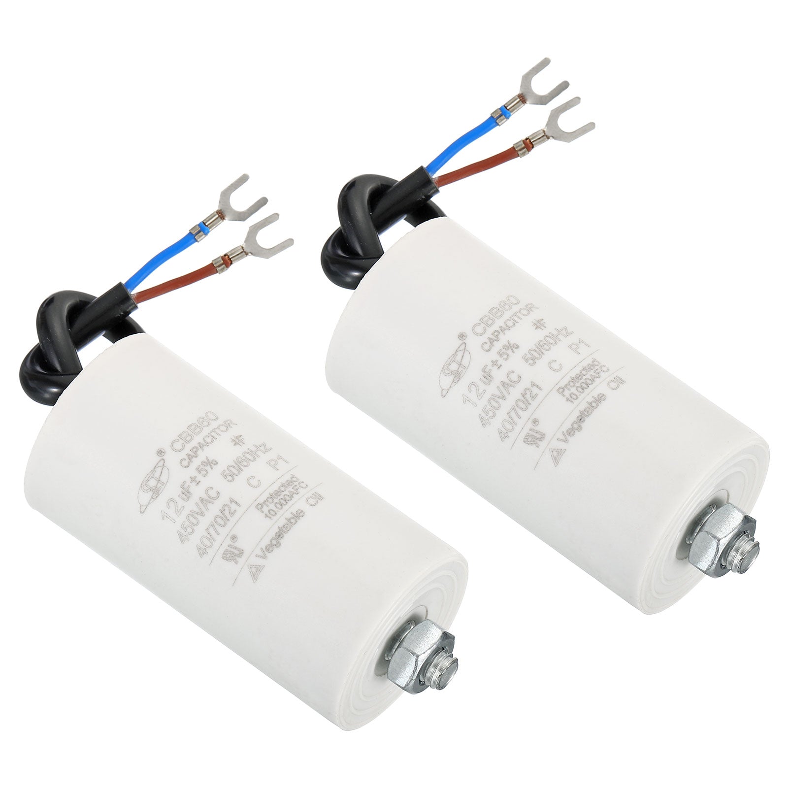 CBB60 12uF Run Capacitor,2Pcs AC450V 2 Wires 50/60Hz Cylinder with ...