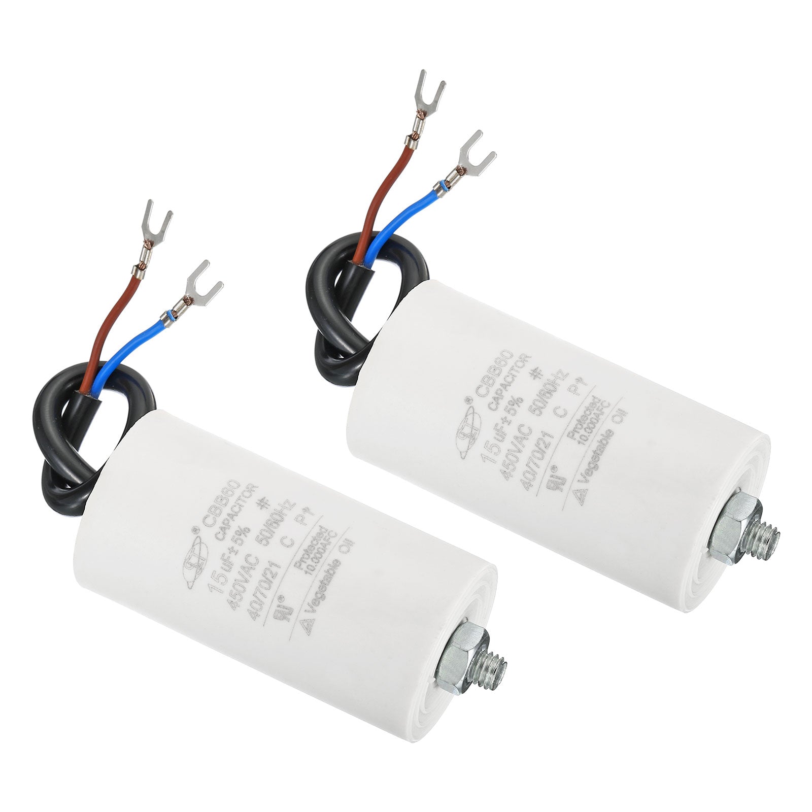 CBB60 15uF Run Capacitor,2Pcs AC450V 2 Wires 50/60Hz Cylinder with ...