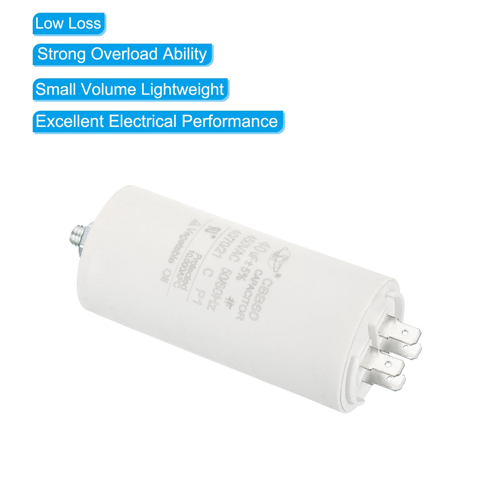CBB60 40uF Run Capacitor,2Pcs AC450V 4 Pins 50/60Hz Cylinder with Screw ...