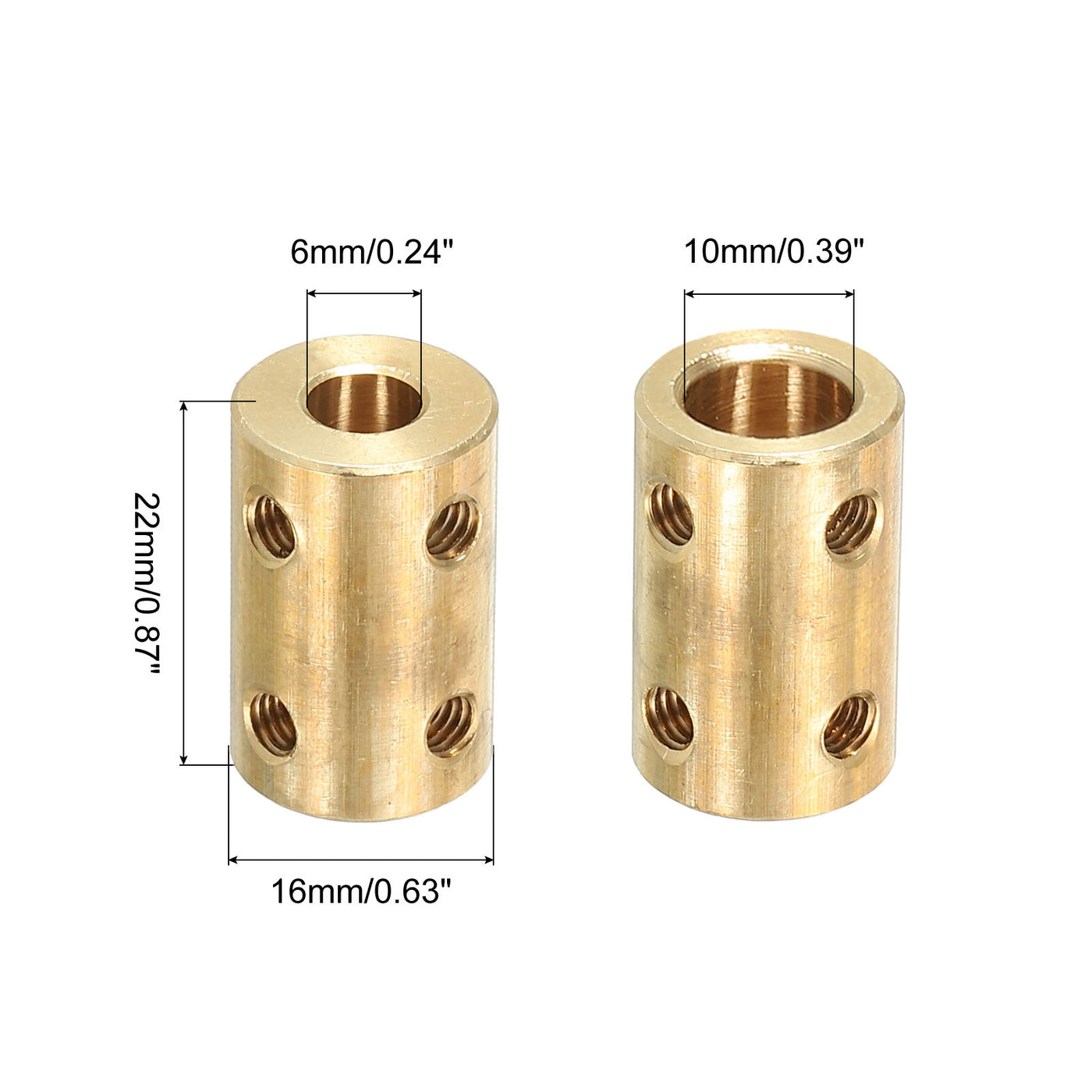 Shaft Coupler L22 x D16 6mm to 10mm Bore Rigid Coupling w Screw 4Pcs ...