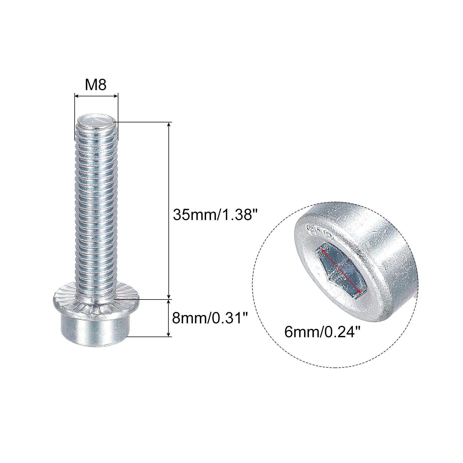 Uxcell M8x35mm Flanged Socket Head Screws, 10pcs 8.8 Grade Carbon Steel ...